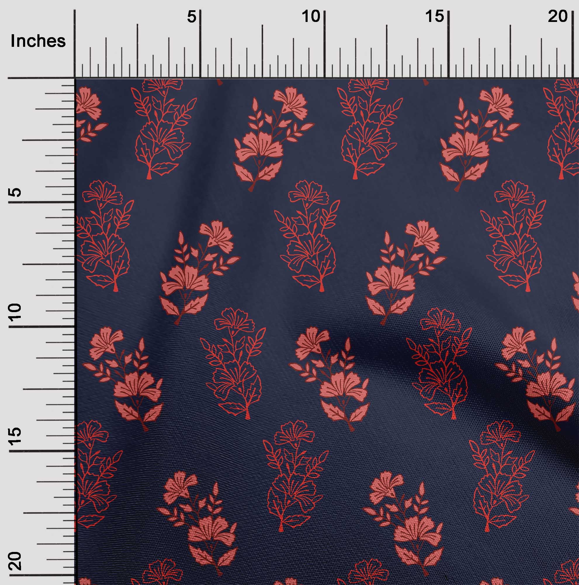 oneOone Cotton Poplin Dark Navy Blue Fabric Floral Block Sewing ...