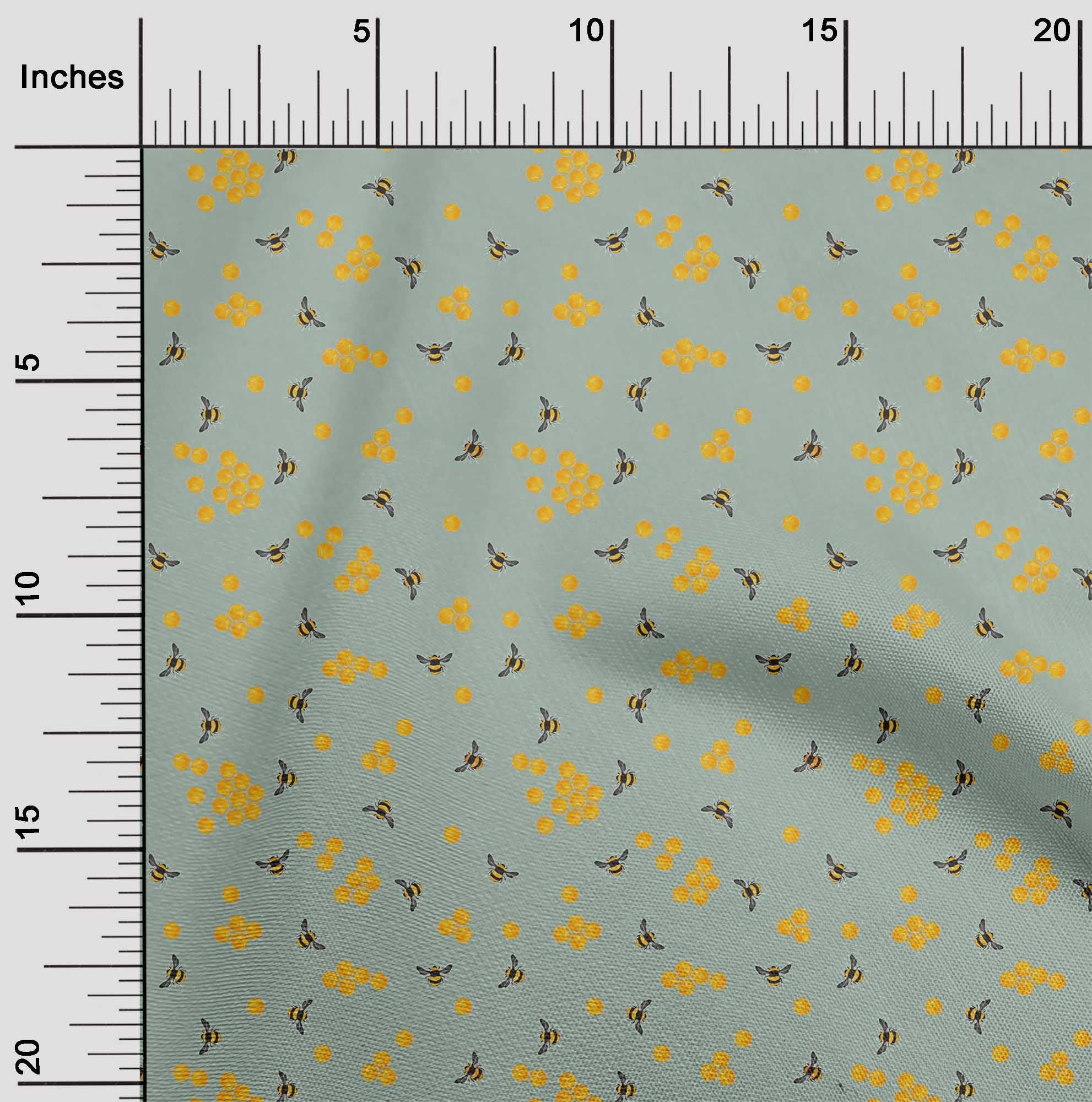 oneOone Cotton Poplin Fabric Honeycomb & Honey Bee Insect Print Fabric ...