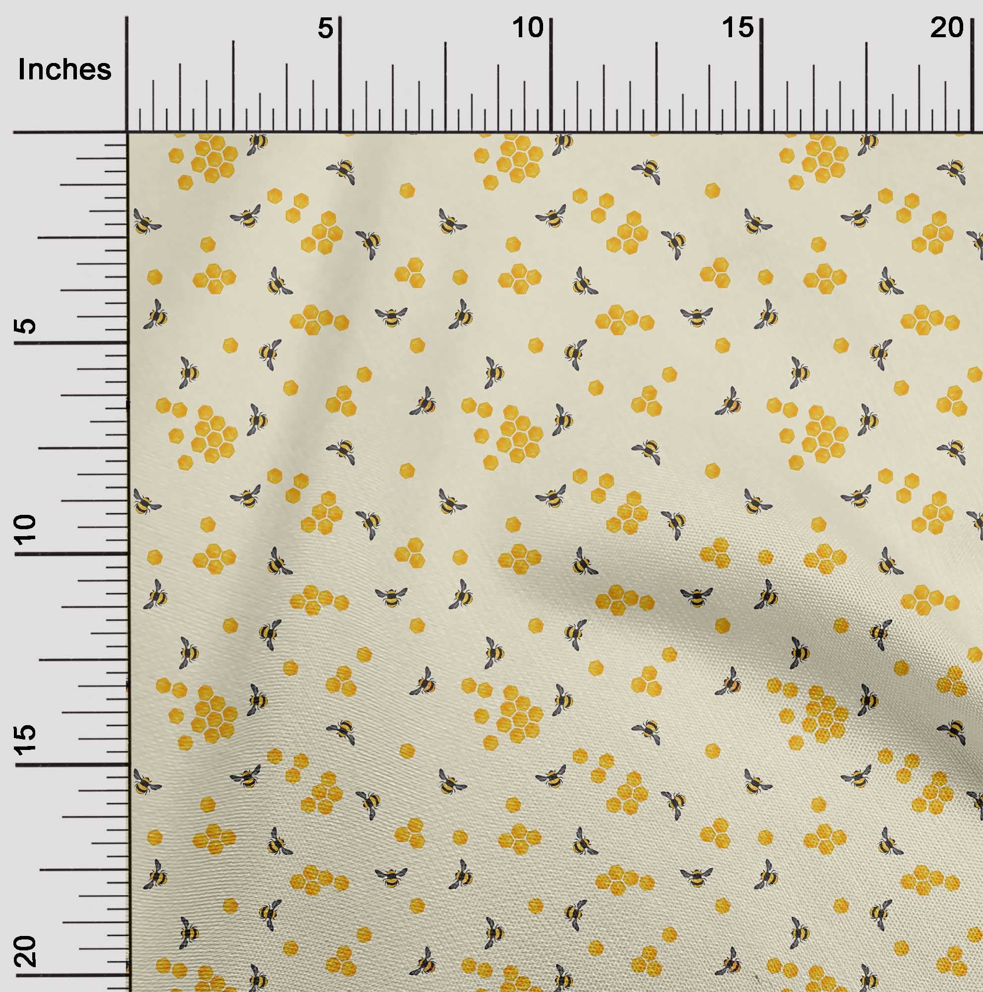 oneOone Cotton Poplin Fabric Honeycomb & Honey Bee Insect Print Fabric ...