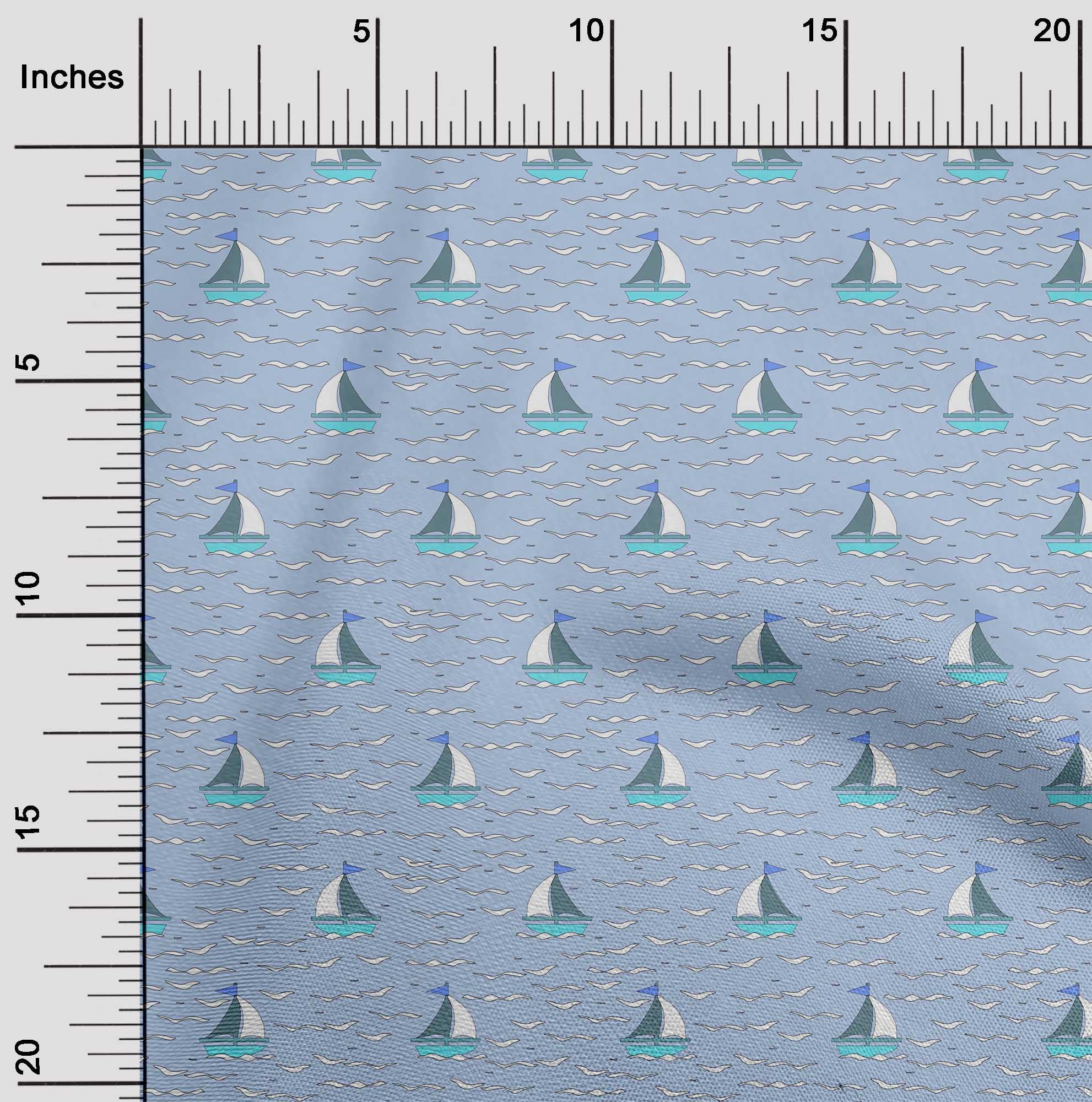 oneOone Cotton Poplin Fabric Waves & Sailboat Ocean Print Fabric by ...