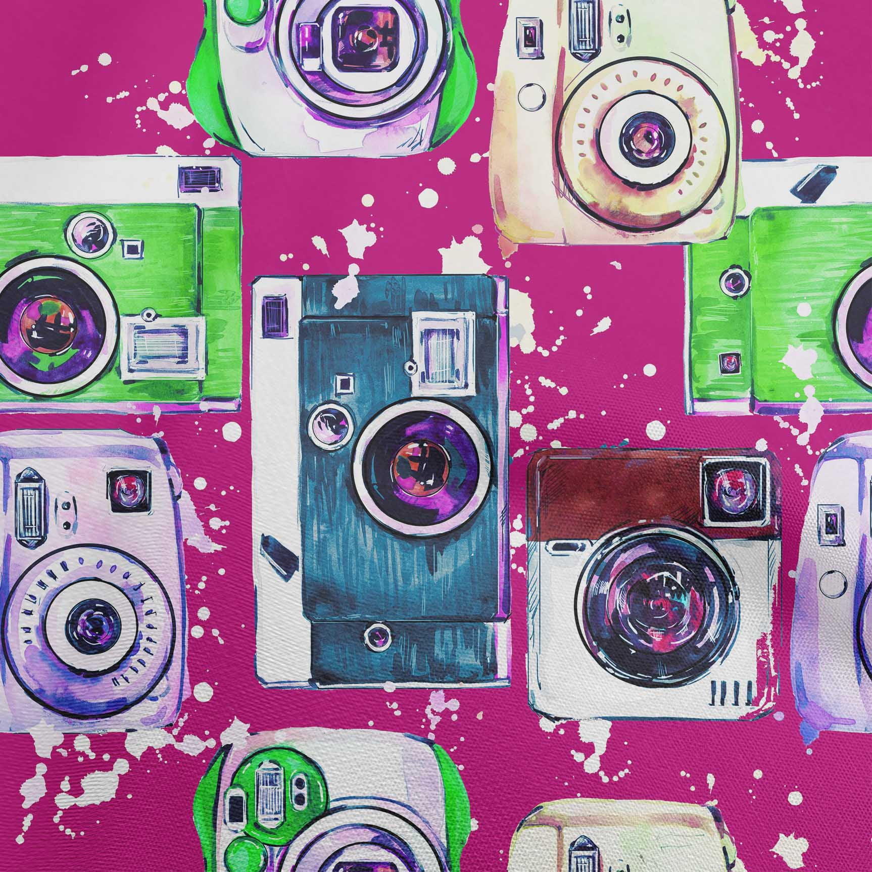 oneOone Cotton Poplin Fuschia Pink Fabric Camera Pattern Sewing ...