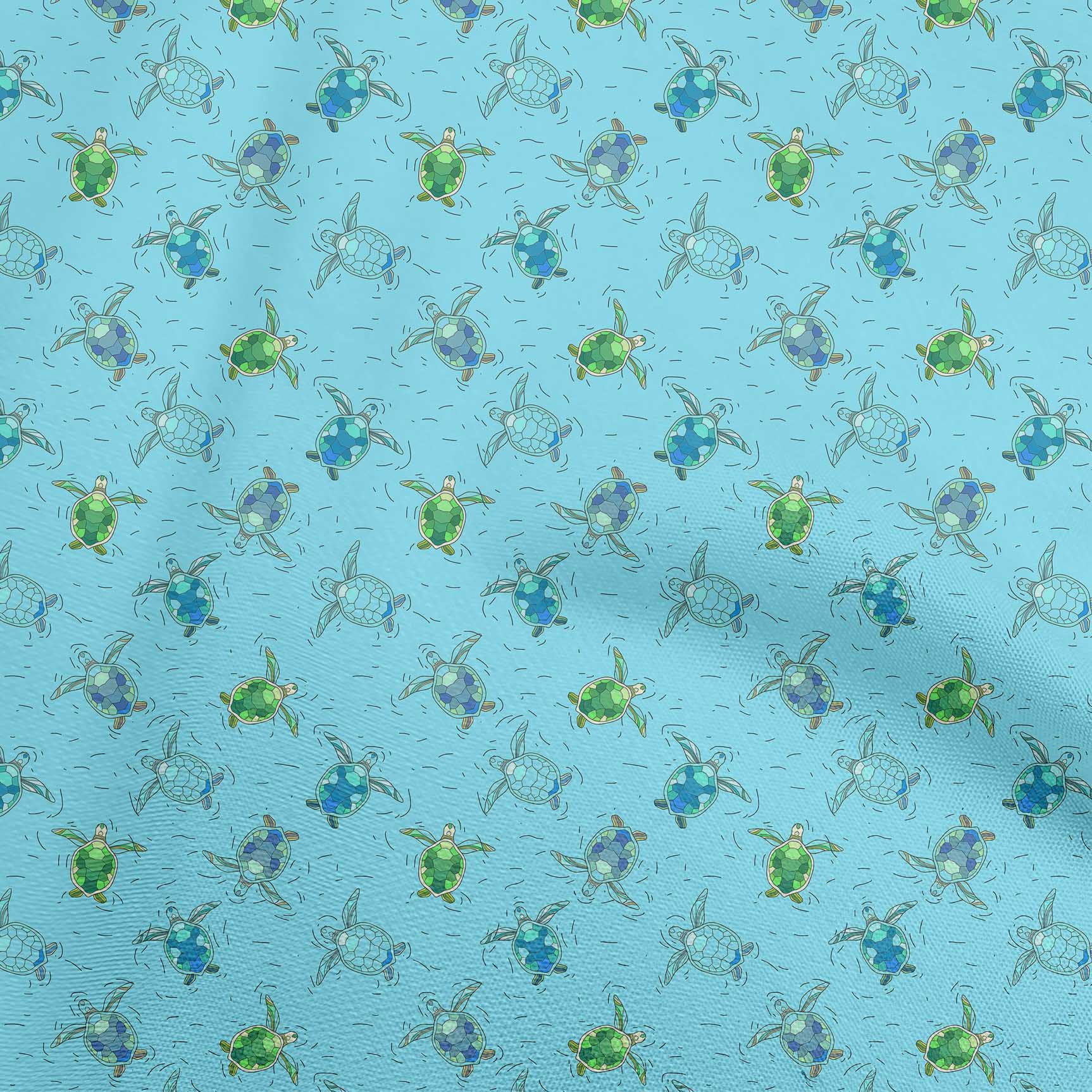 oneOone Cotton Poplin Light Blue Fabric Ocean Turtles Fabric For Sewing ...