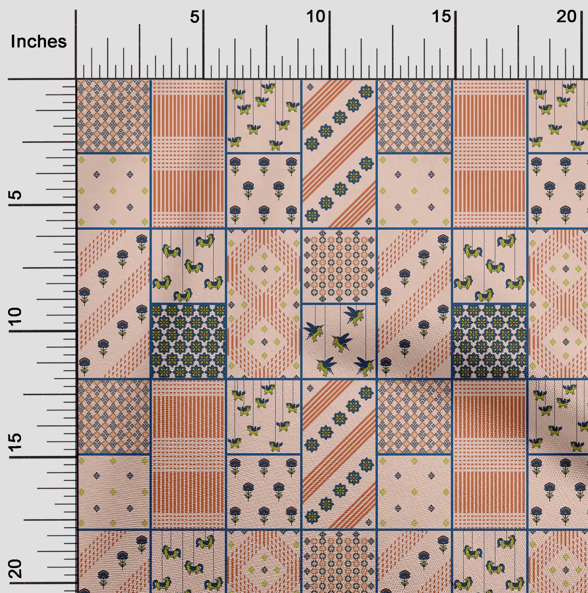 oneOone Cotton Poplin Light Peach Fabric Floral|Horse & Geometric ...