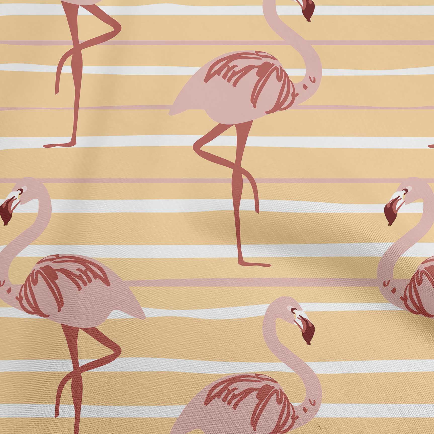 oneOone Cotton Poplin Light Peach Fabric Tropical Flamingo With Stripes ...