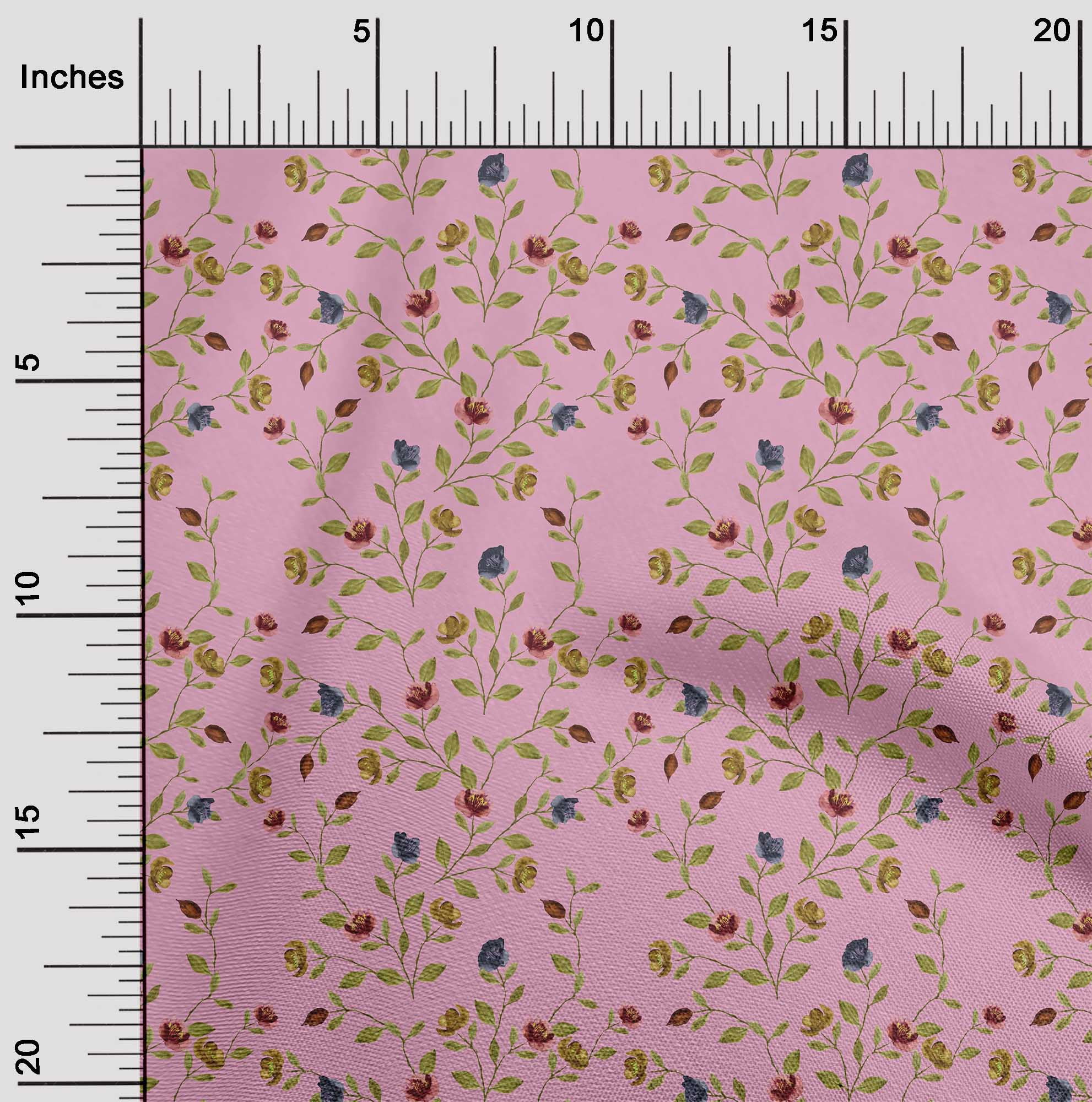 oneOone Cotton Poplin Light Pink Fabric Flower & Leaves Watercolor ...