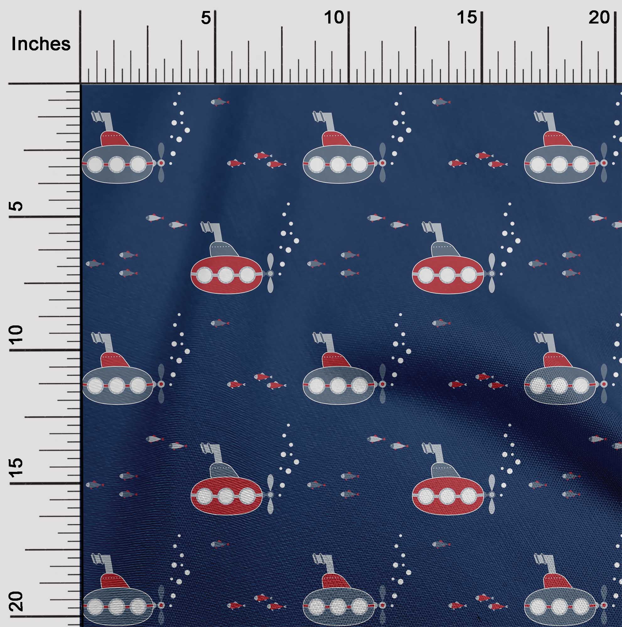 oneOone Cotton Poplin Navy Blue Fabric Submarine & Fish Ocean Dress ...