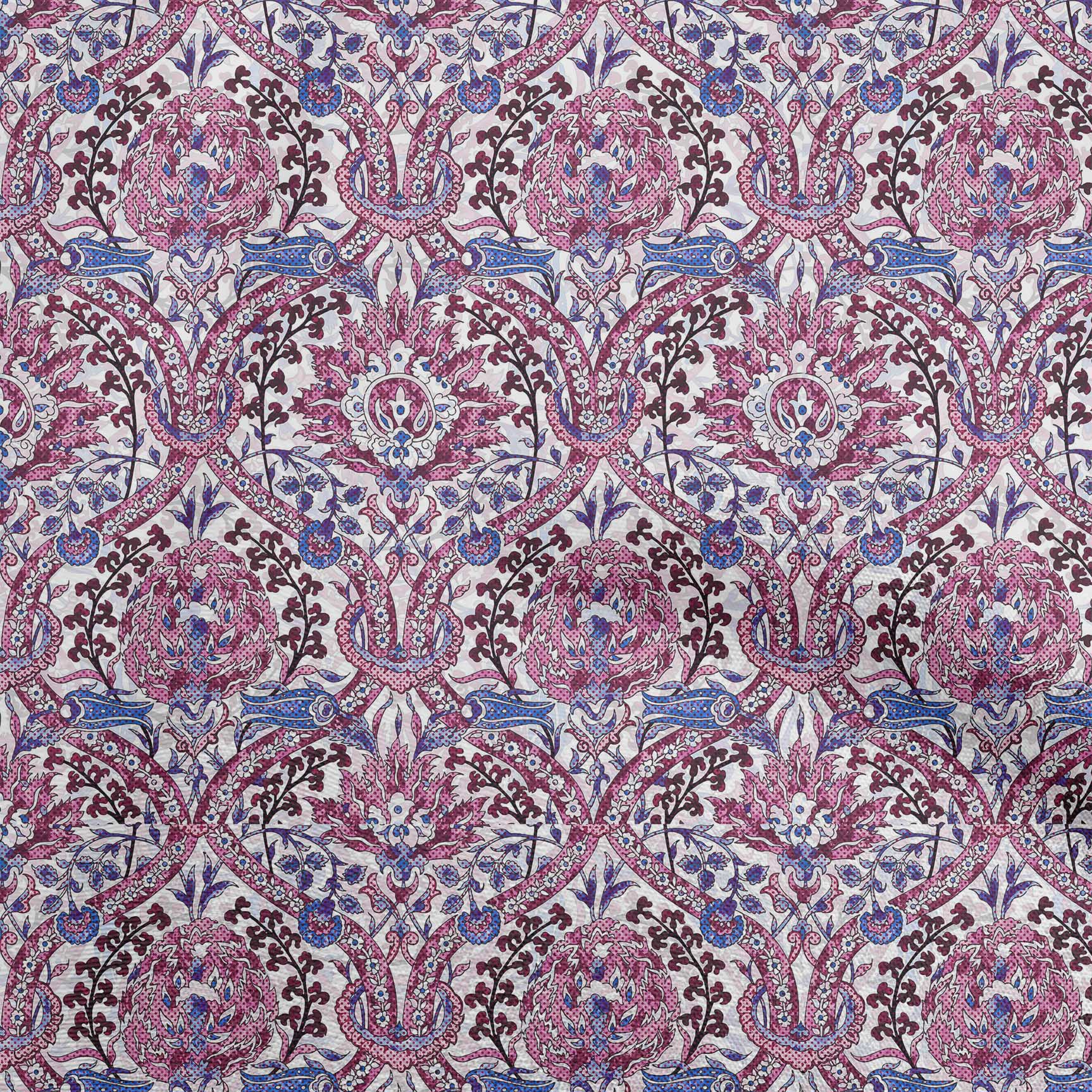 oneOone Cotton Poplin Pink Fabric Asian Suzani Floral Sewing Material ...