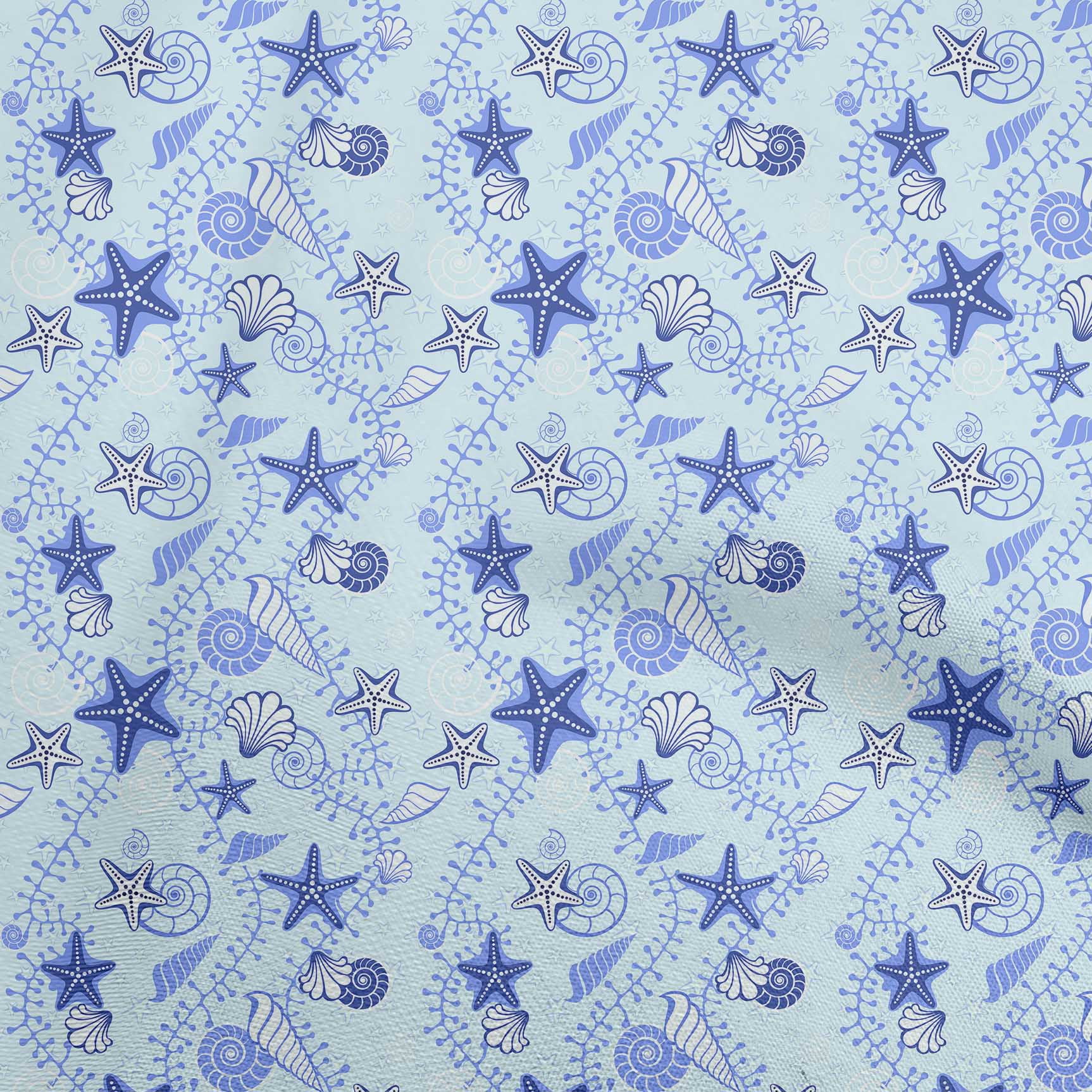 oneOone Cotton Poplin Turquoise Blue Fabric Beach Seashell Fabric For ...