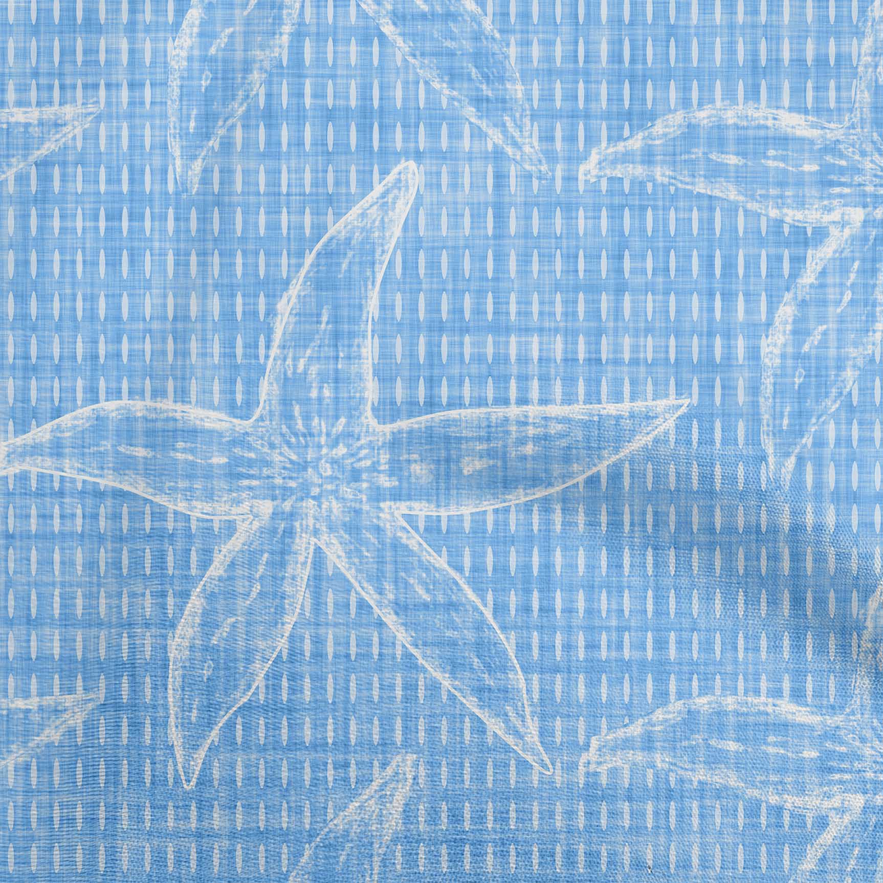 oneOone Cotton Poplin Turquoise Blue Fabric Ocean Texture Starfish ...