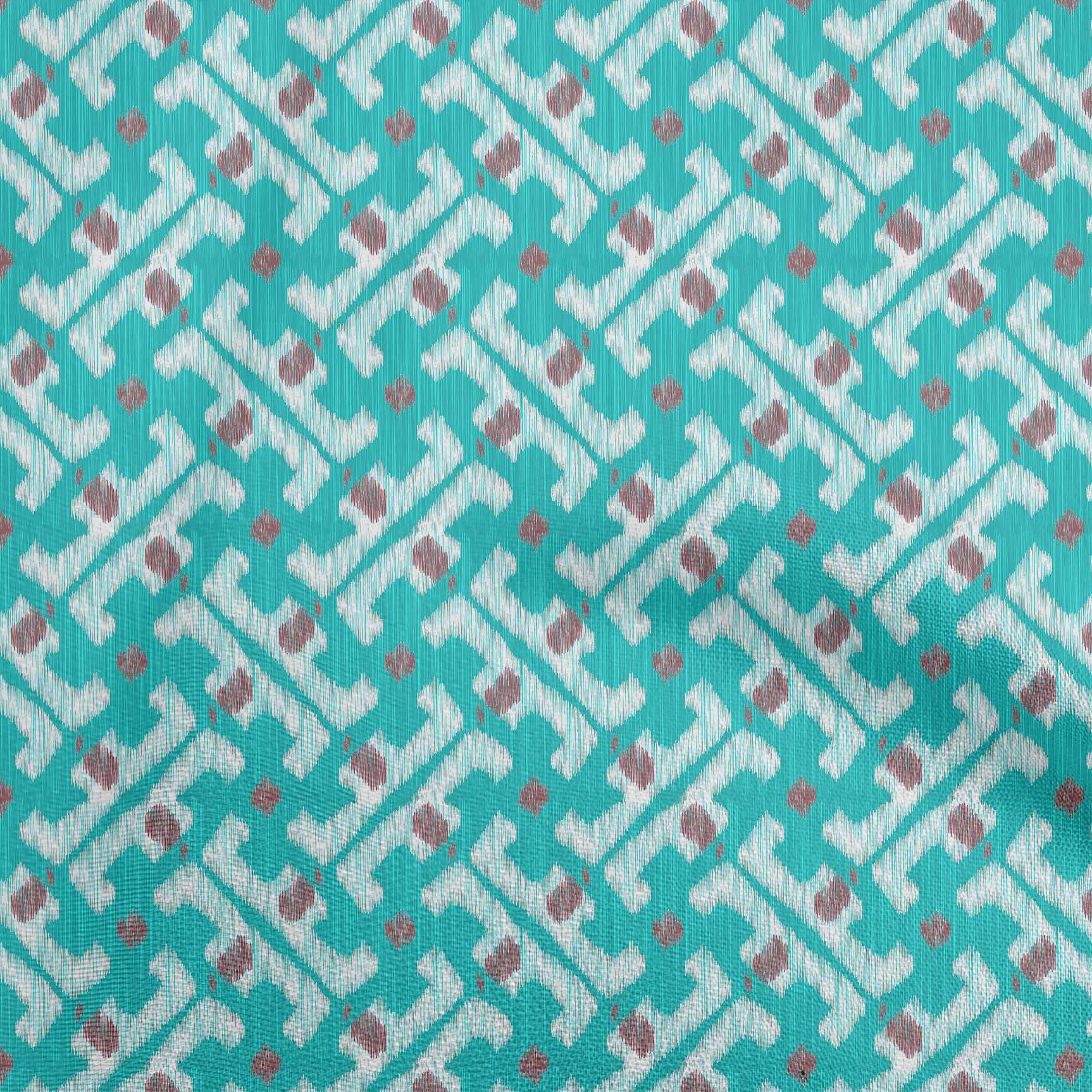 oneOone Cotton Poplin Turquoise Green Fabric Ikat Diy Clothing Quilting ...