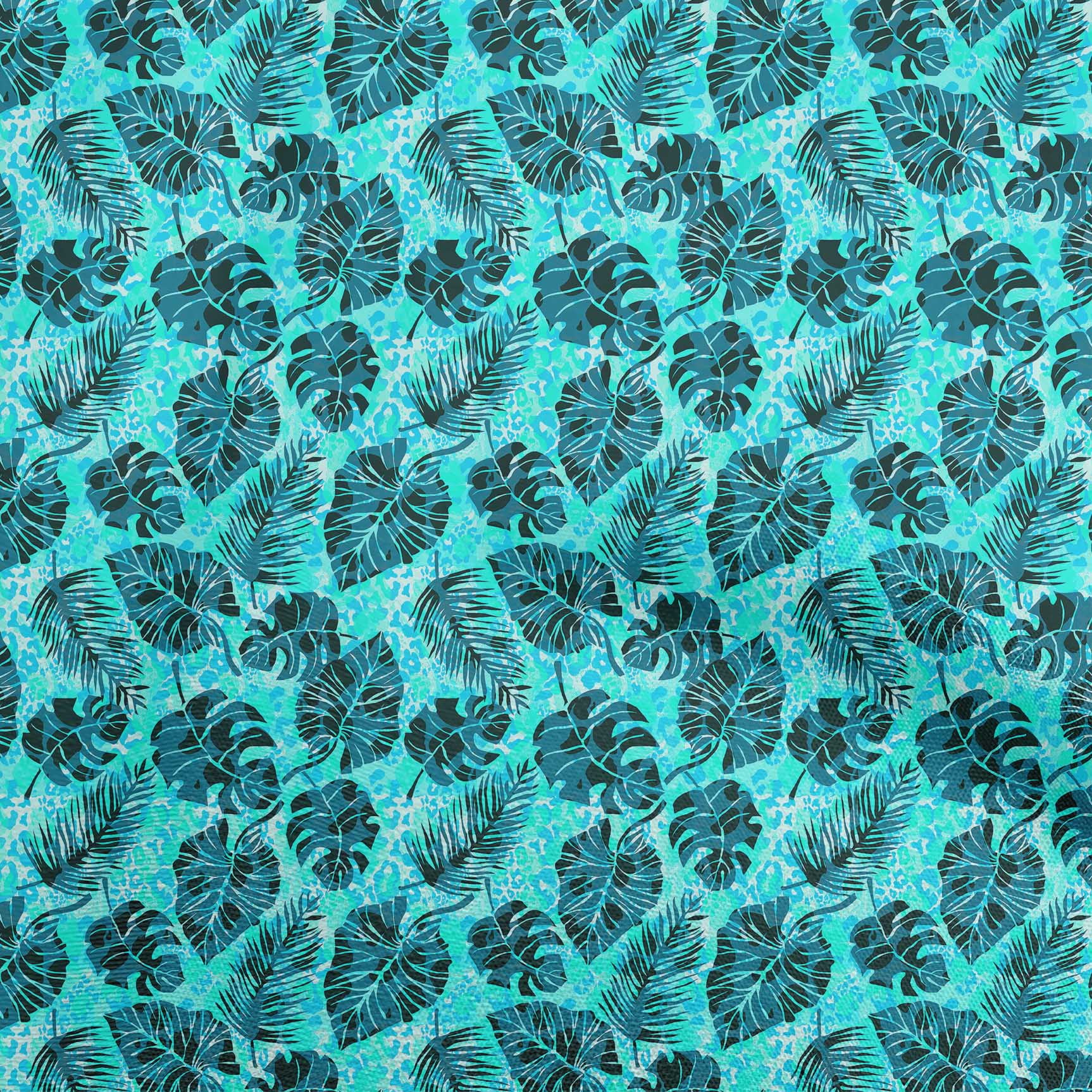 oneOone Cotton Poplin Turquoise Green Fabric Tropical Leaf Sewing ...