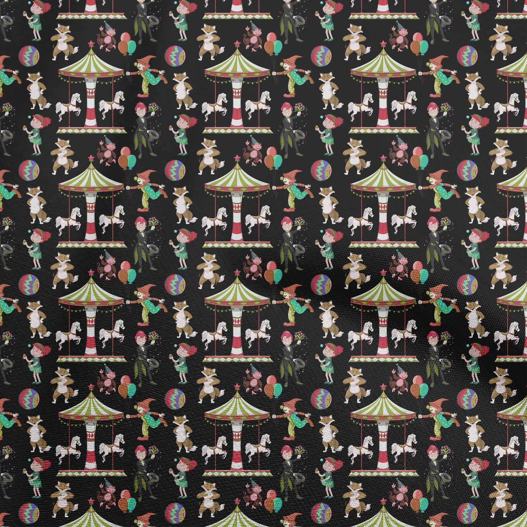 oneOone Cotton Poplin Twill Black Fabric Circus Sewing Material Print ...