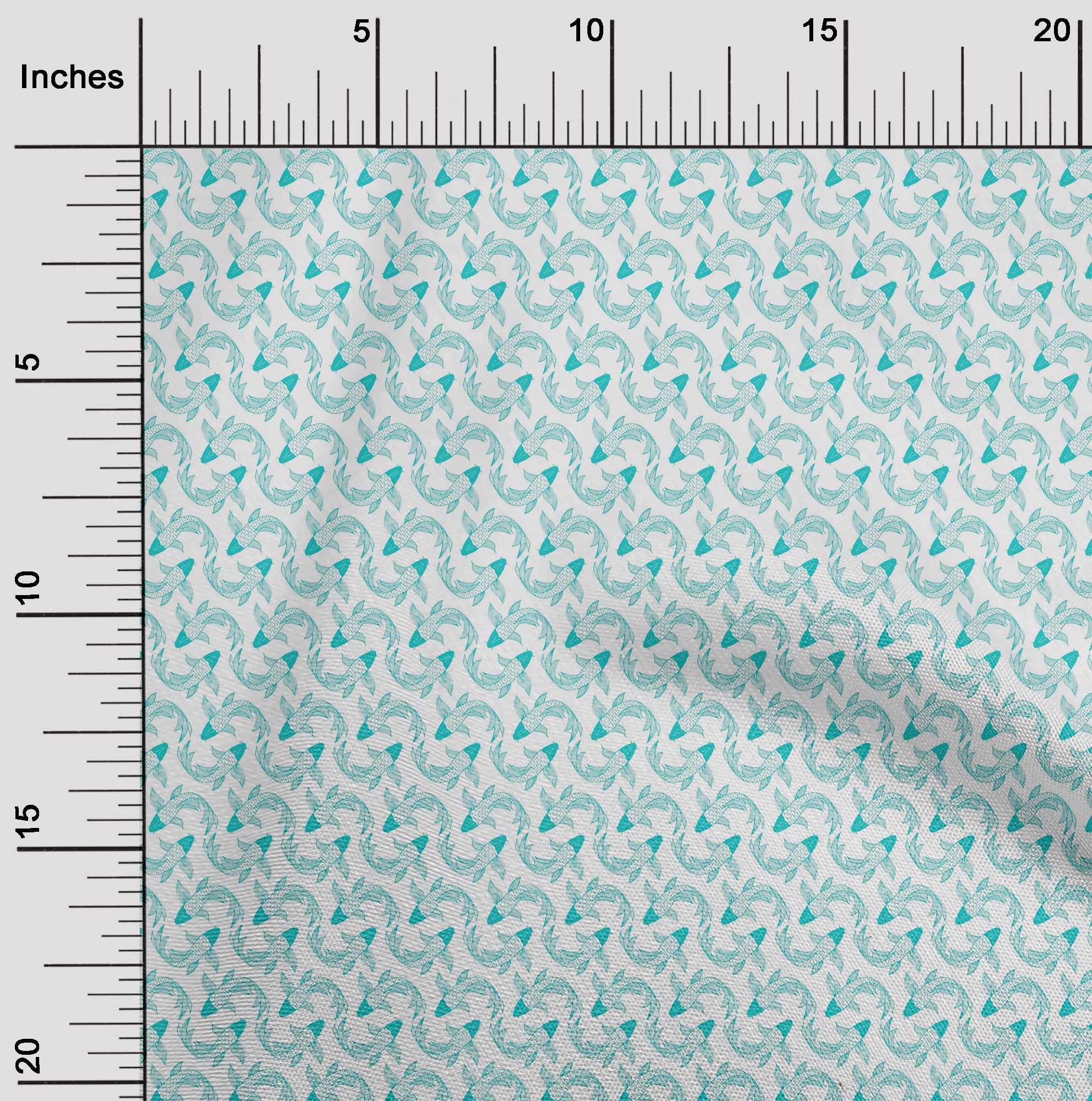 oneOone Cotton Poplin Twill Turquoise Blue Fabric Koi Fish Ocean Diy ...