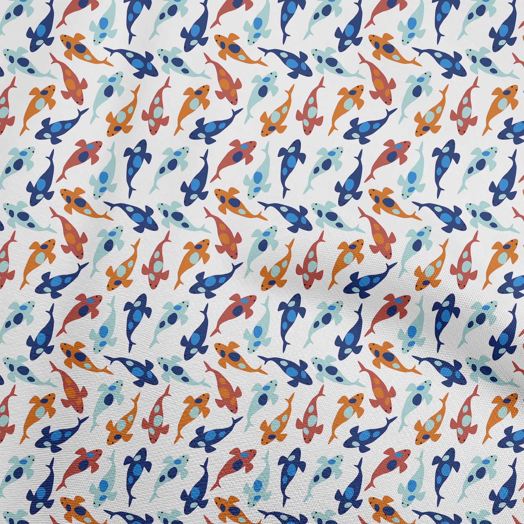 oneOone Cotton Poplin White Fabric Asian Japanese Koi Fish Fabric For ...