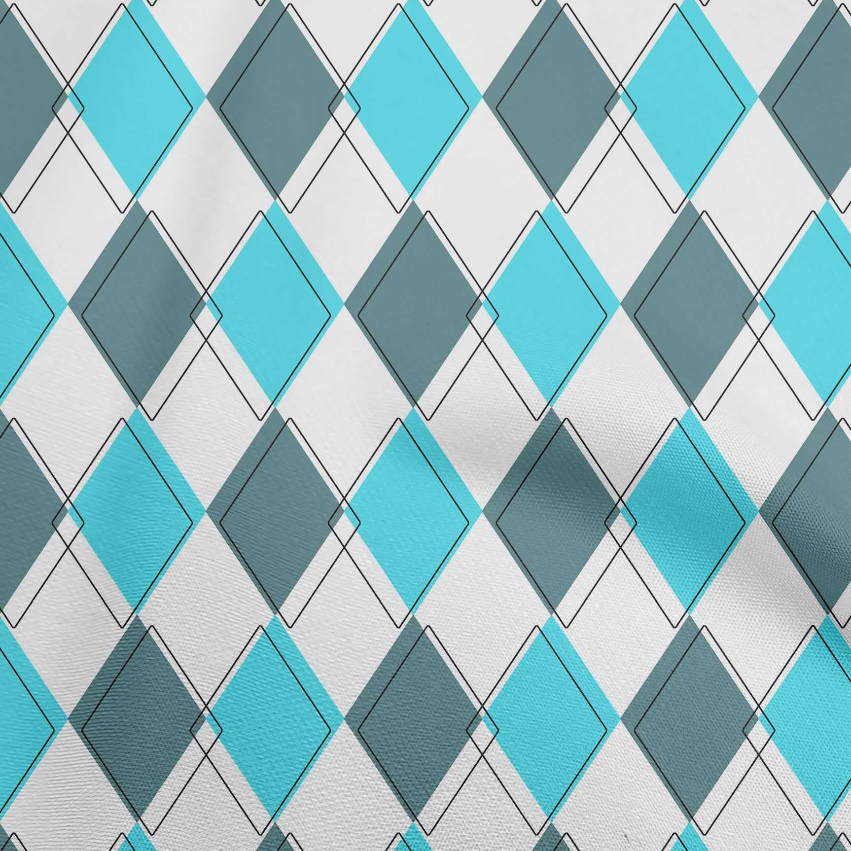 oneOone Cotton Silk Aqua Blue Fabric Check Argyle Dress Material Fabric ...