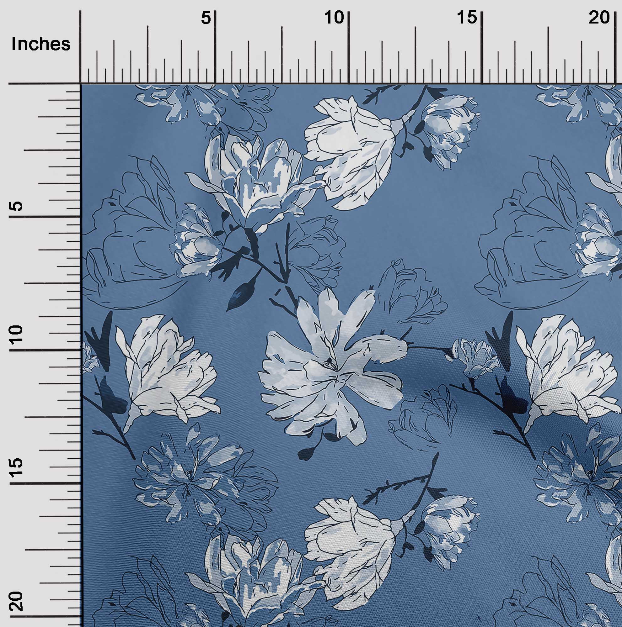 oneOone Cotton Silk Dusty Blue Fabric Florals Sewing Material Print ...