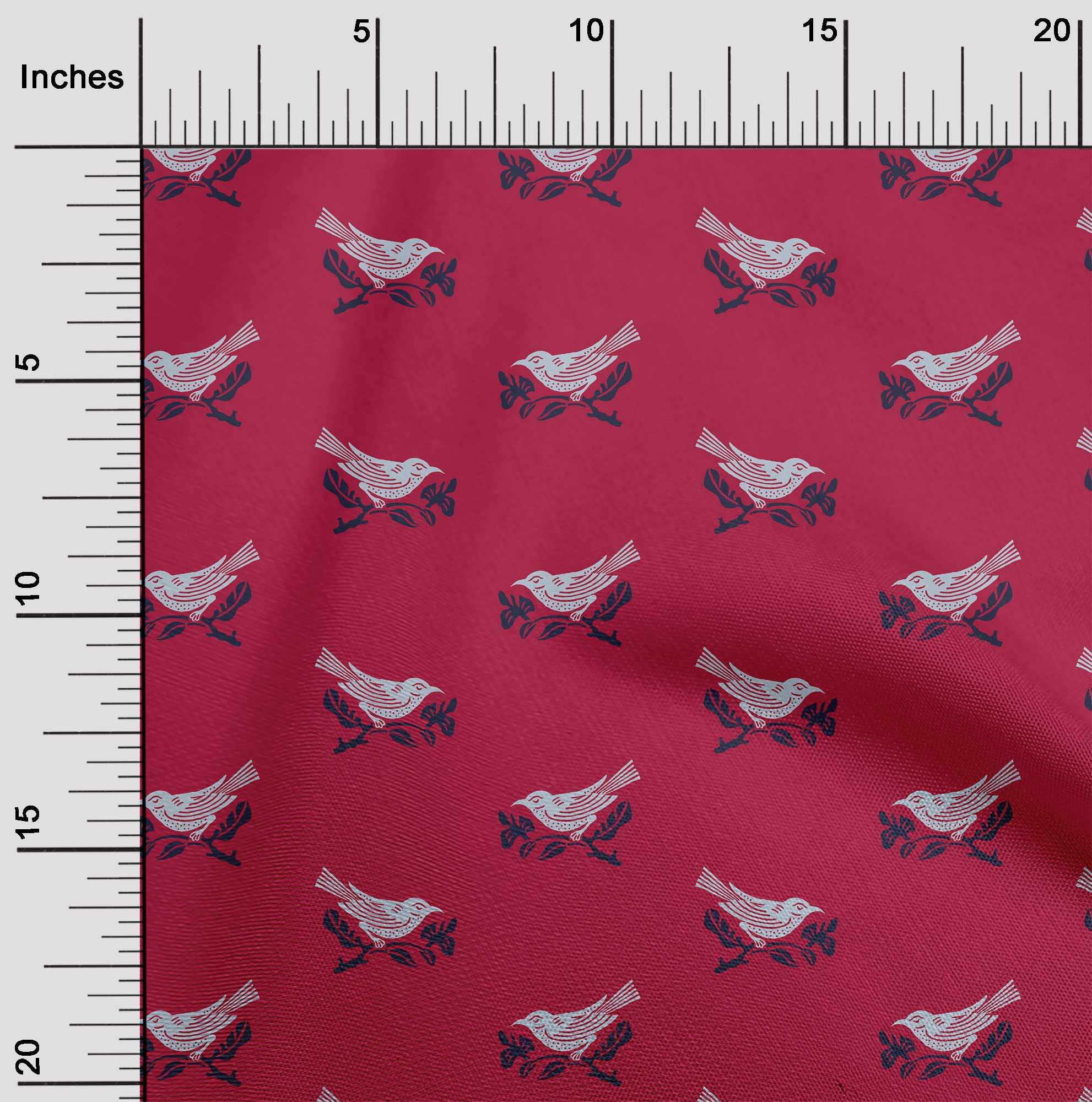 oneOone Cotton Silk Fabric Branch & Bird Block Print Fabric By The Yard ...