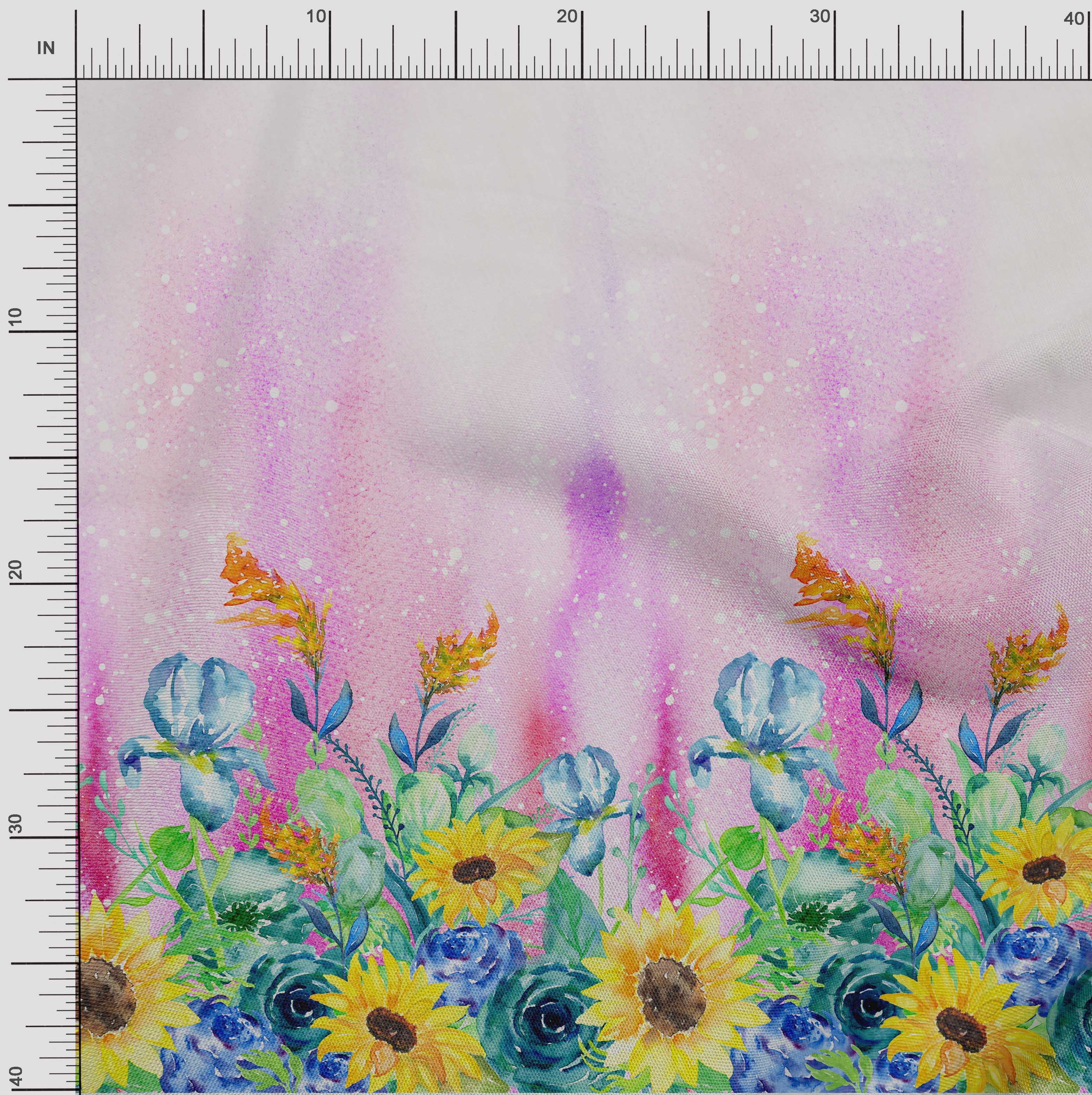 oneOone Cotton Silk Fabric Leaves & Sunflower Panel Print Fabric By The ...