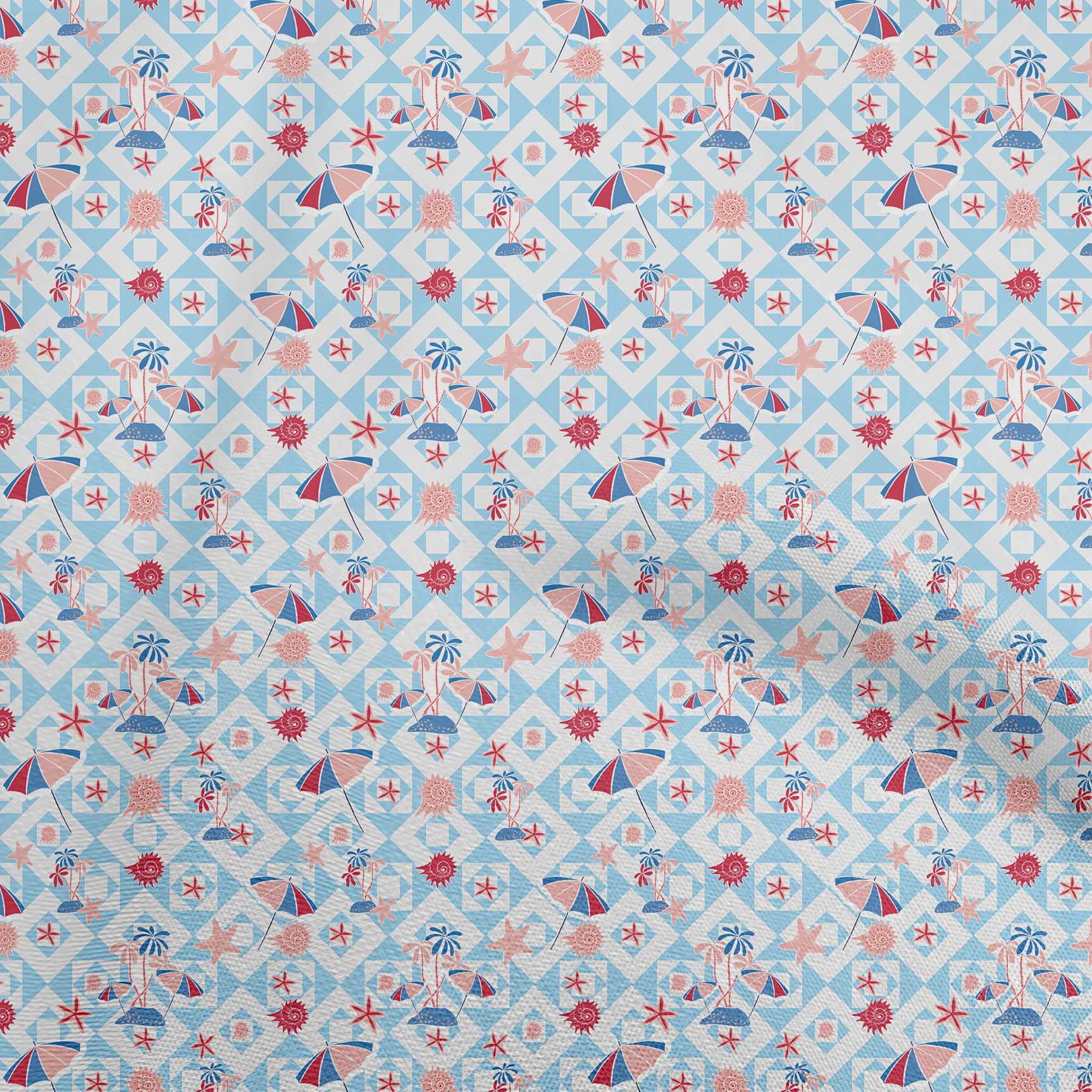 oneOone Cotton Silk Light Blue Fabric Beach Dress Material Fabric Print ...