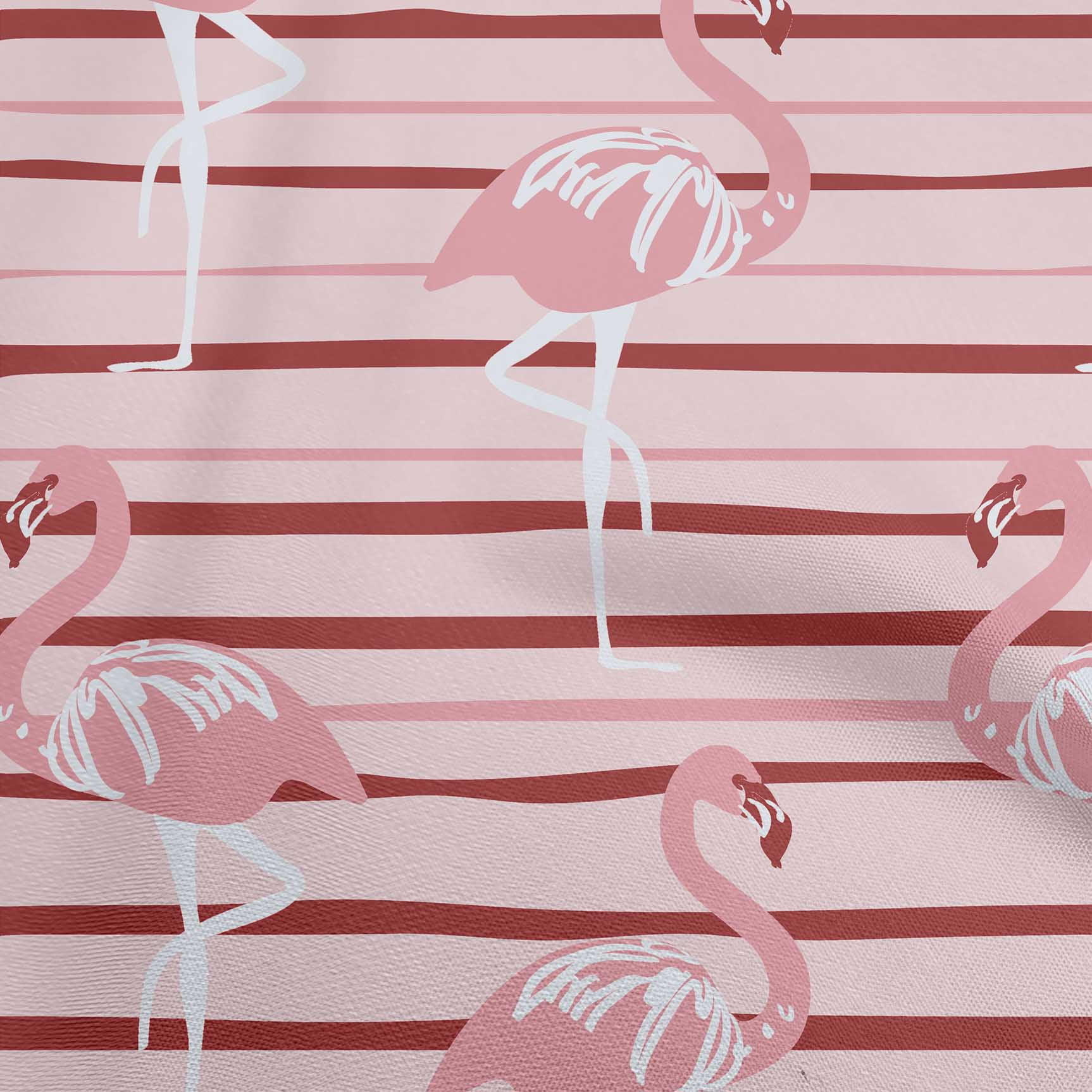 oneOone Cotton Silk Light Pink Fabric Tropical Flamingo With Stripes ...