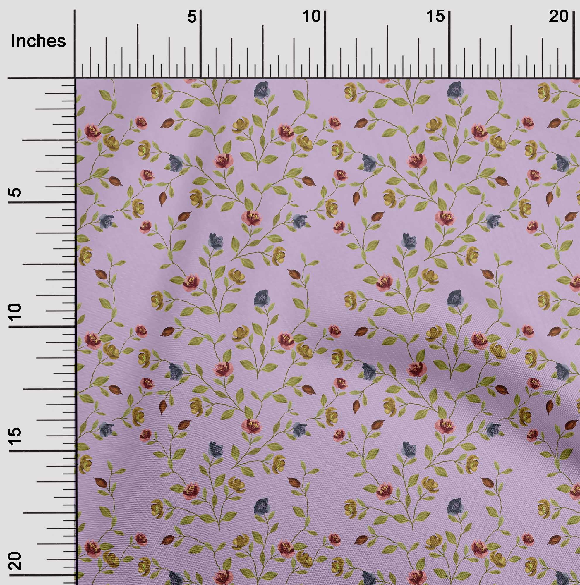 oneOone Cotton Silk Light Purple Fabric Flower & Leaves Watercolor Diy ...