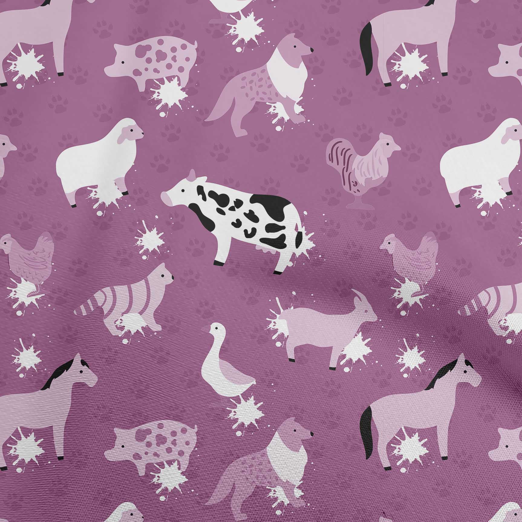 oneOone Cotton Silk Purple Fabric Animals Dress Material Fabric Print ...