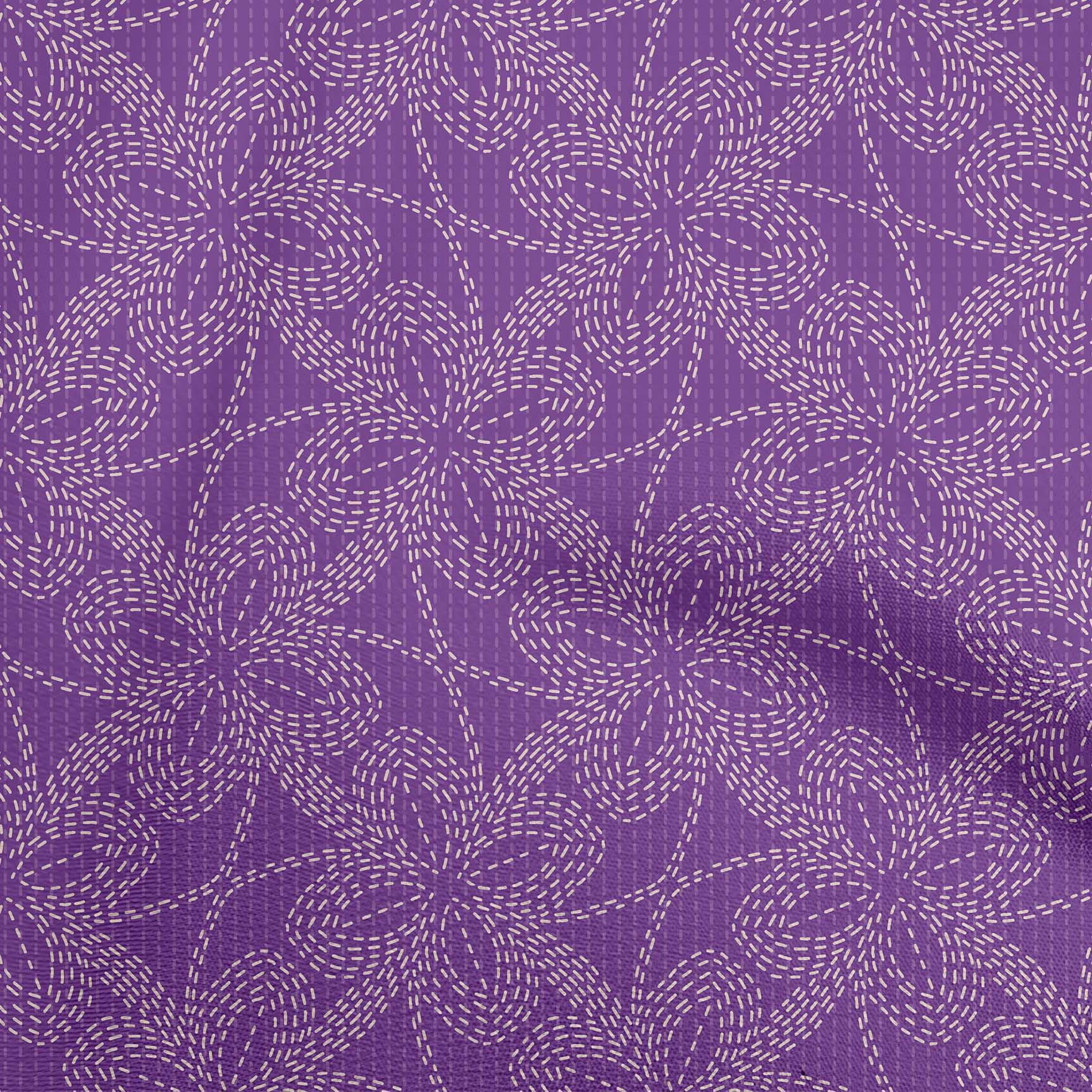 oneOone Cotton Silk Purple Fabric Running Stitch Floral Sewing Craft ...