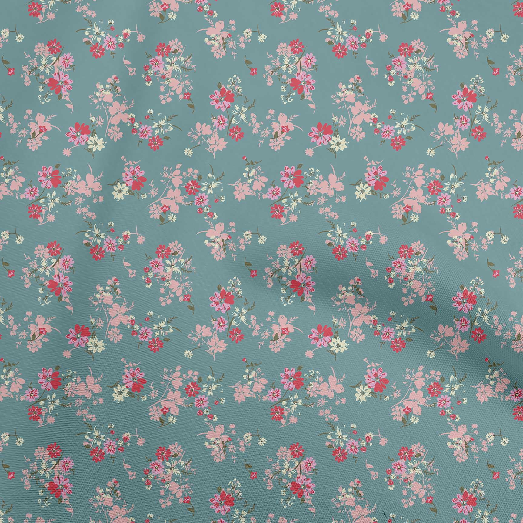 oneOone Cotton Silk Teal Blue Fabric Floral Sewing Craft Projects ...