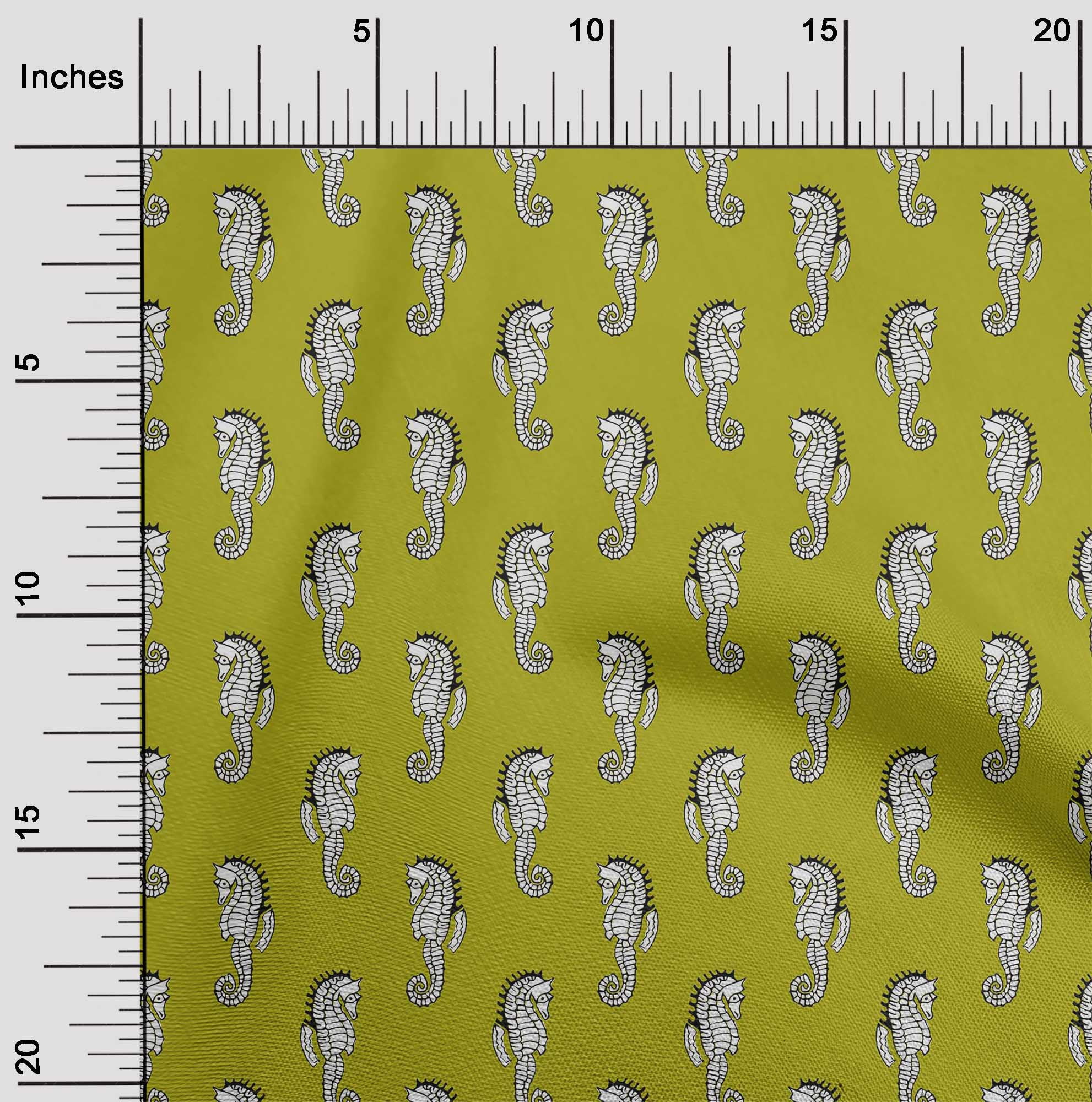 oneOone Georgette Viscose Fabric Sea Horse Block Print Fabric BTY 42 ...