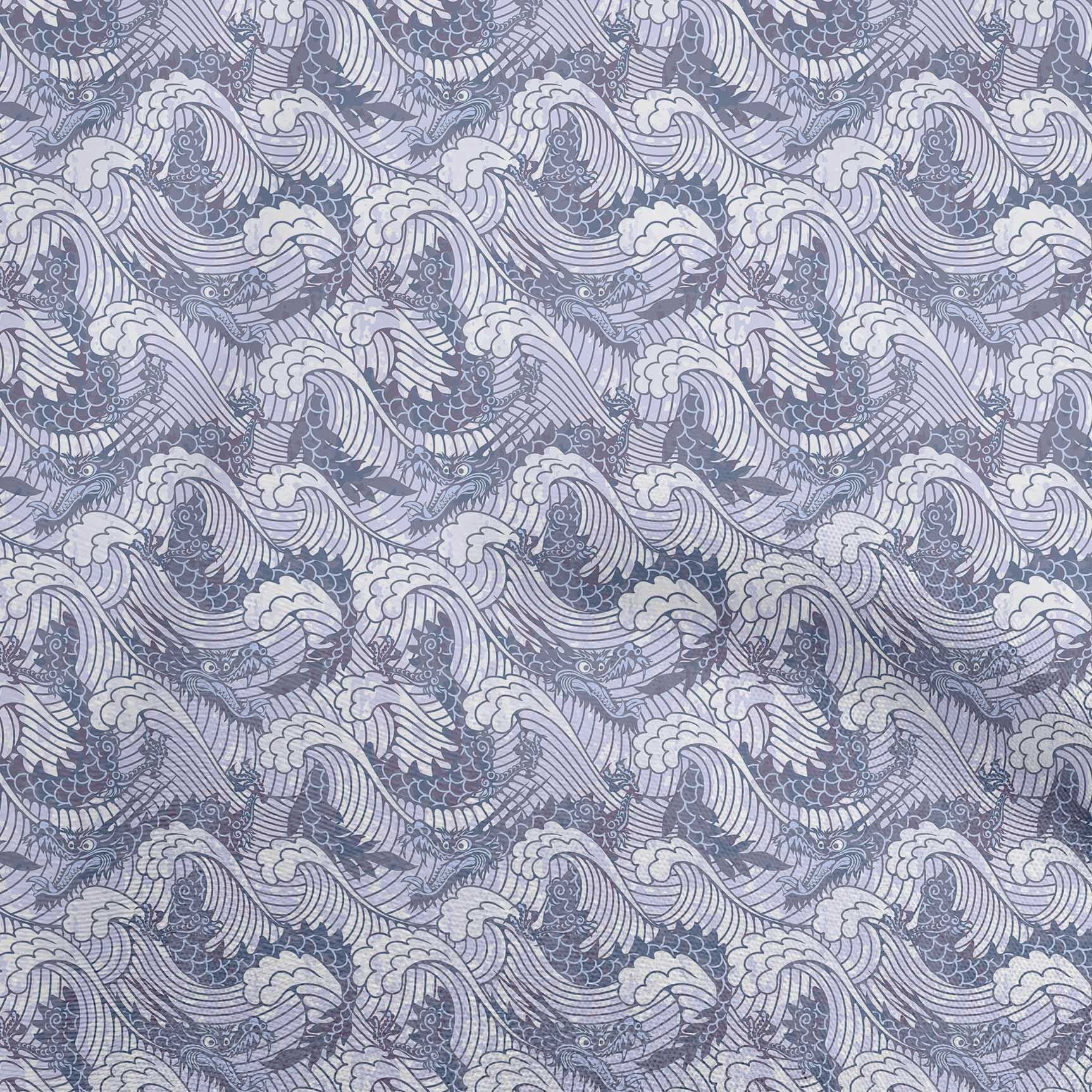 oneOone Georgette Viscose Grayish Purple Fabric Asian Japanese Wave ...