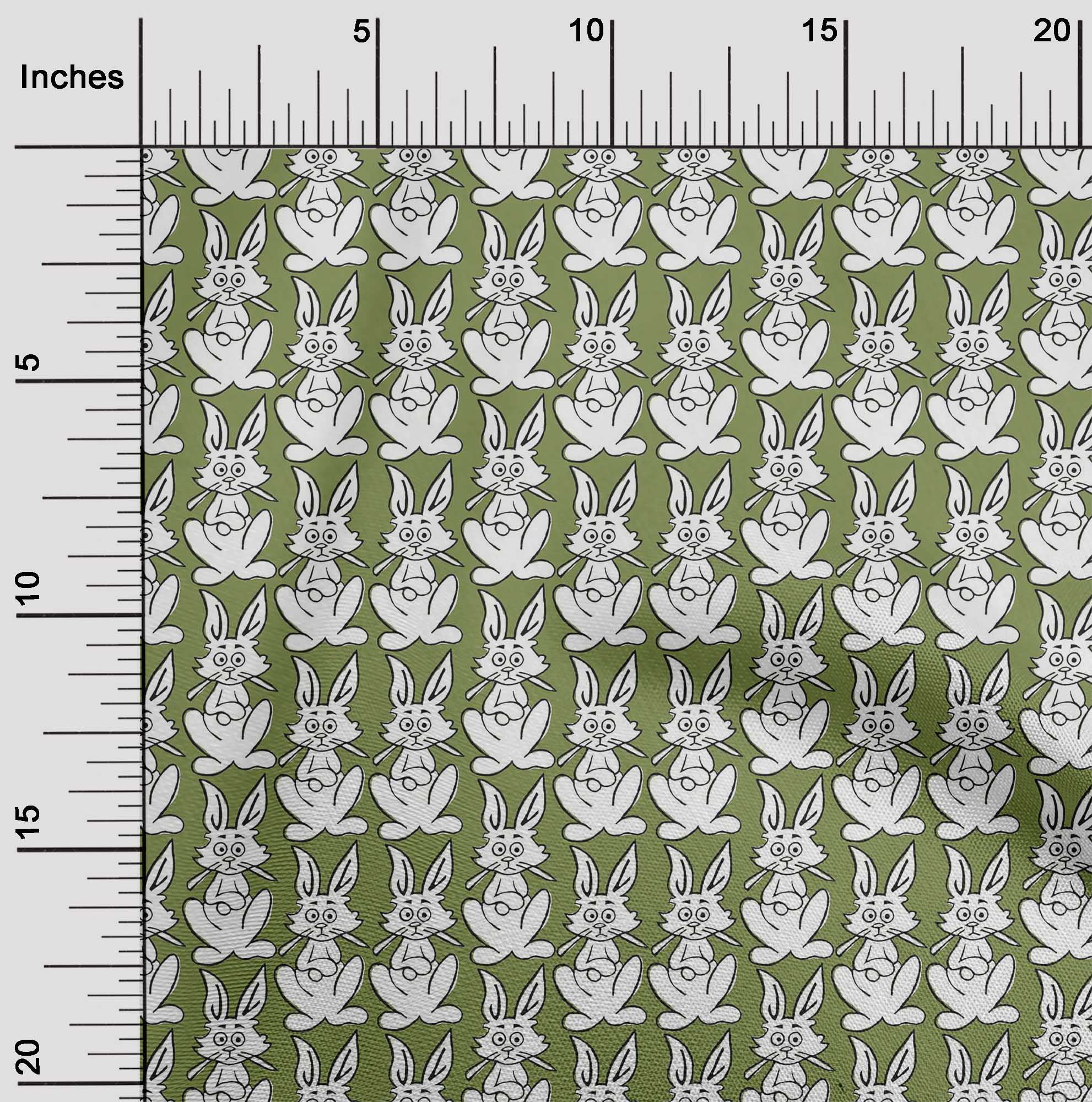 oneOone Organic Cotton Poplin Twill Fabric Rabbit Block Print Fabric By ...