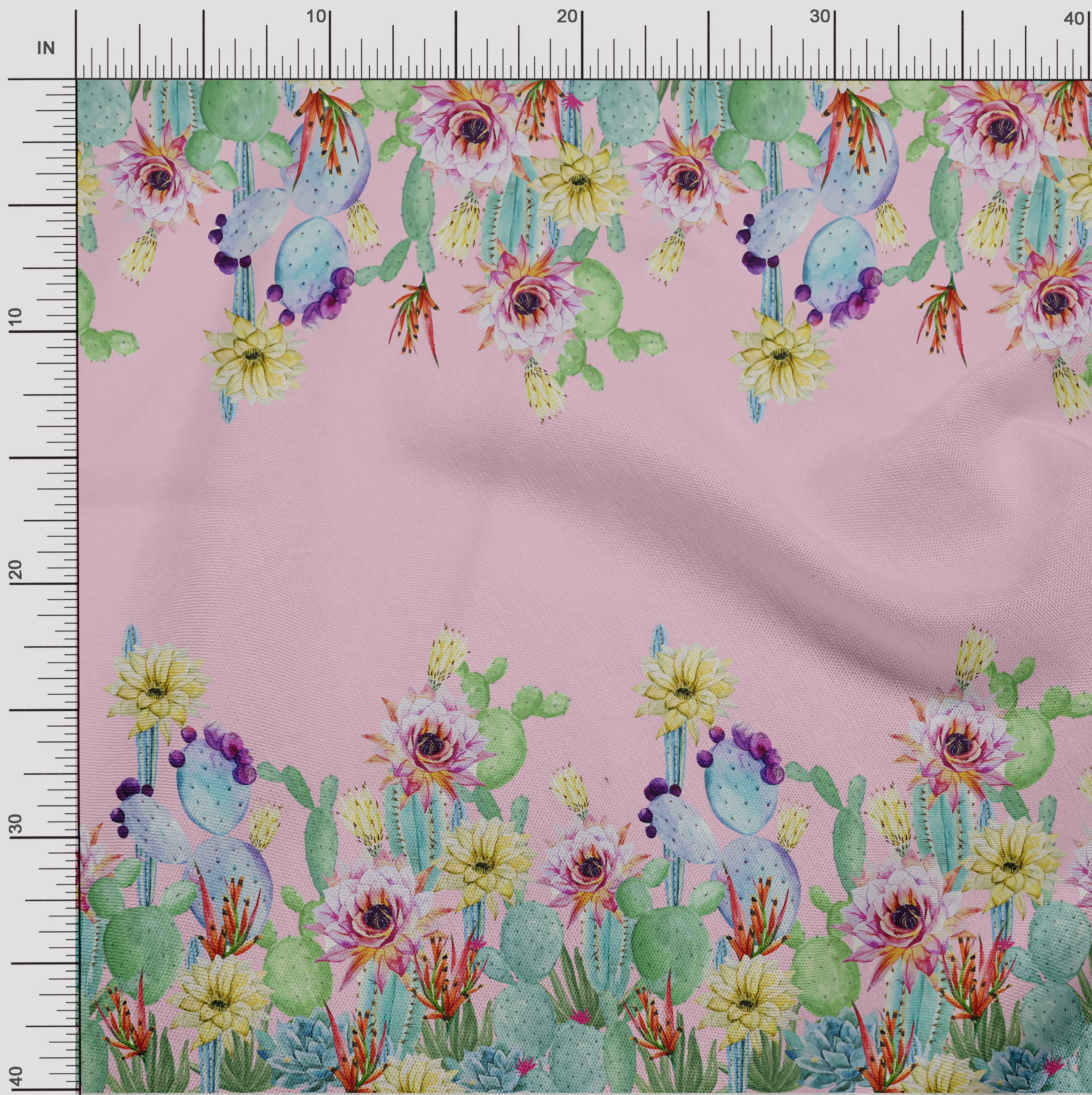 oneOone Organic Cotton Voile Fabric Floral & Cactus Panel Print Fabric ...