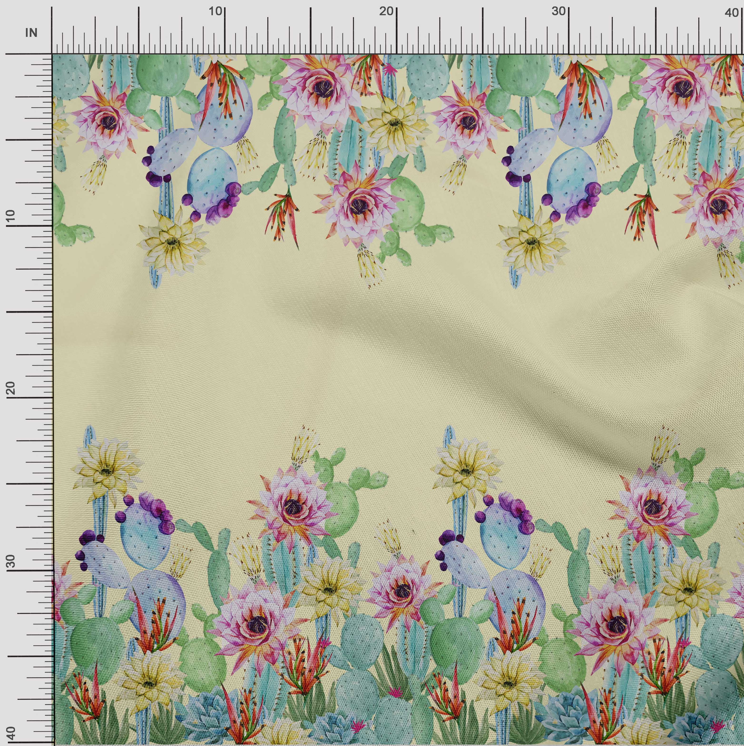 oneOone Organic Cotton Voile Fabric Floral & Cactus Panel Printed ...