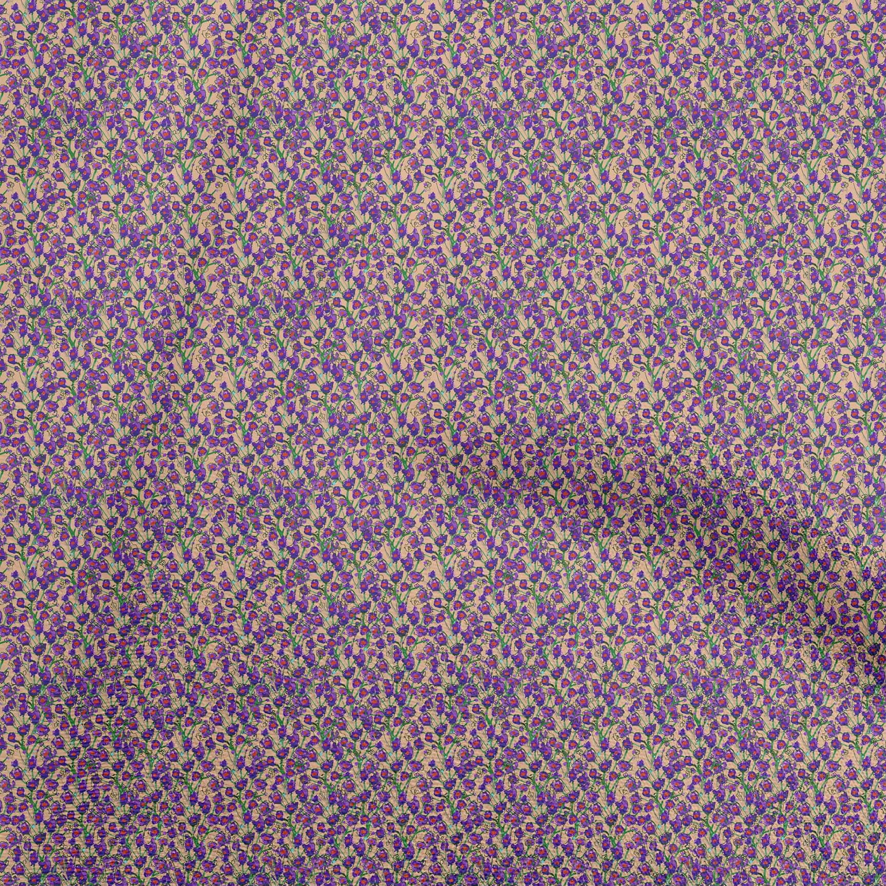 oneOone Polyester Lycra Purple Fabric Floral Sewing Material Print ...
