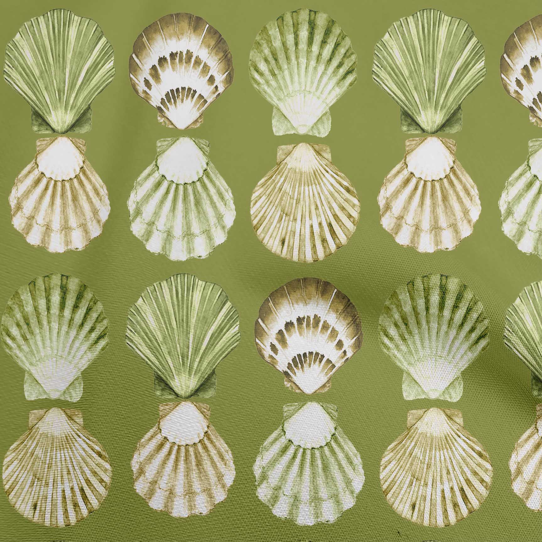 oneOone Polyester Spandex Green2 Fabric Sea Shells Ocean Sewing ...
