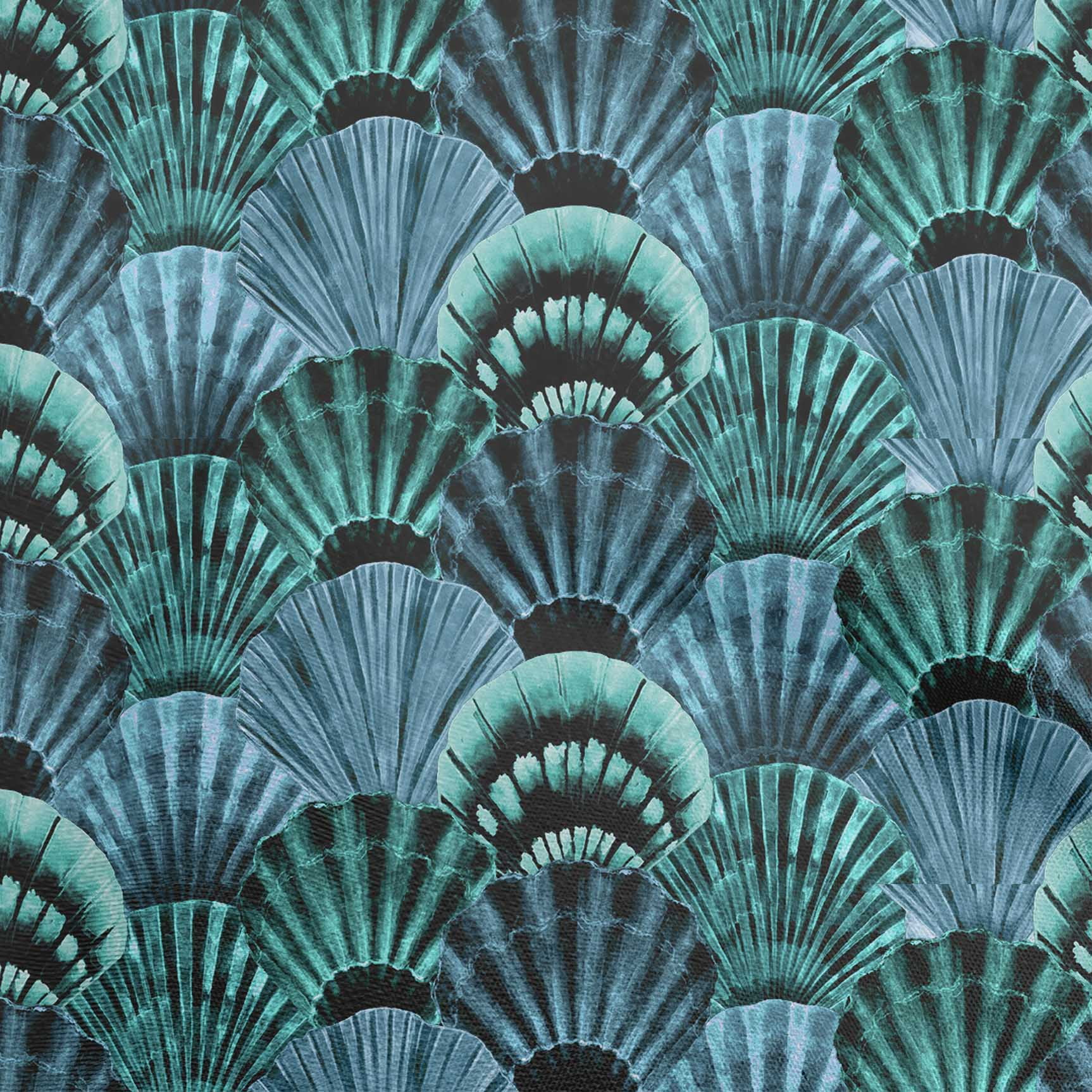 oneOone Polyester Spandex Teal Blue Fabric Sea Shells Ocean Fabric For ...