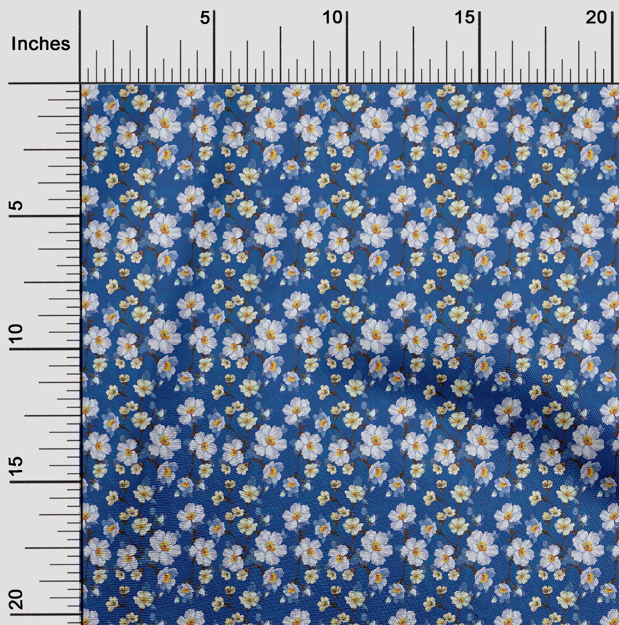 oneOone Rayon Blue Fabric Sunflower Floral Dress Material Fabric Print ...