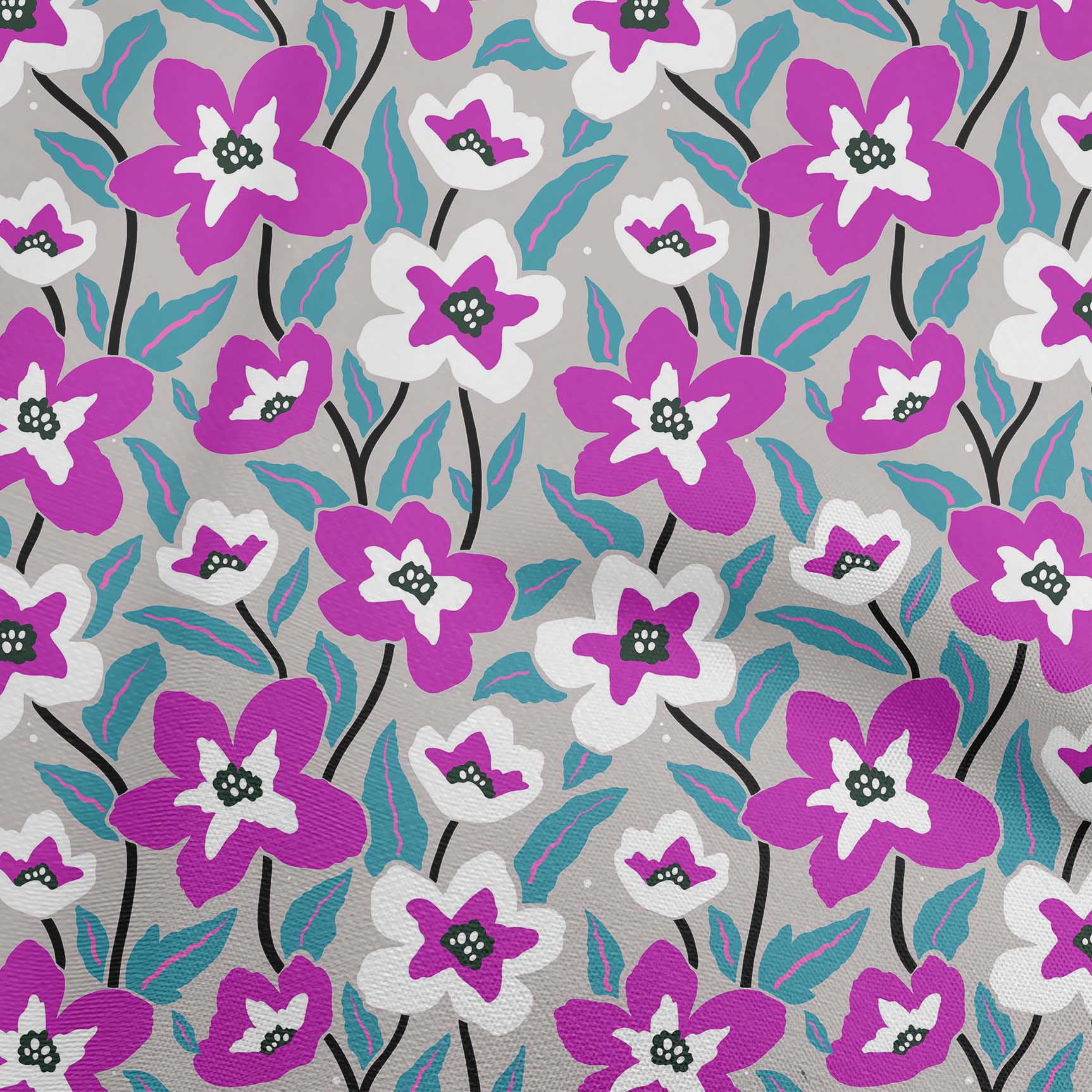 oneOone Rayon Dusty Gray Fabric Florals Sewing Material Print Fabric By ...