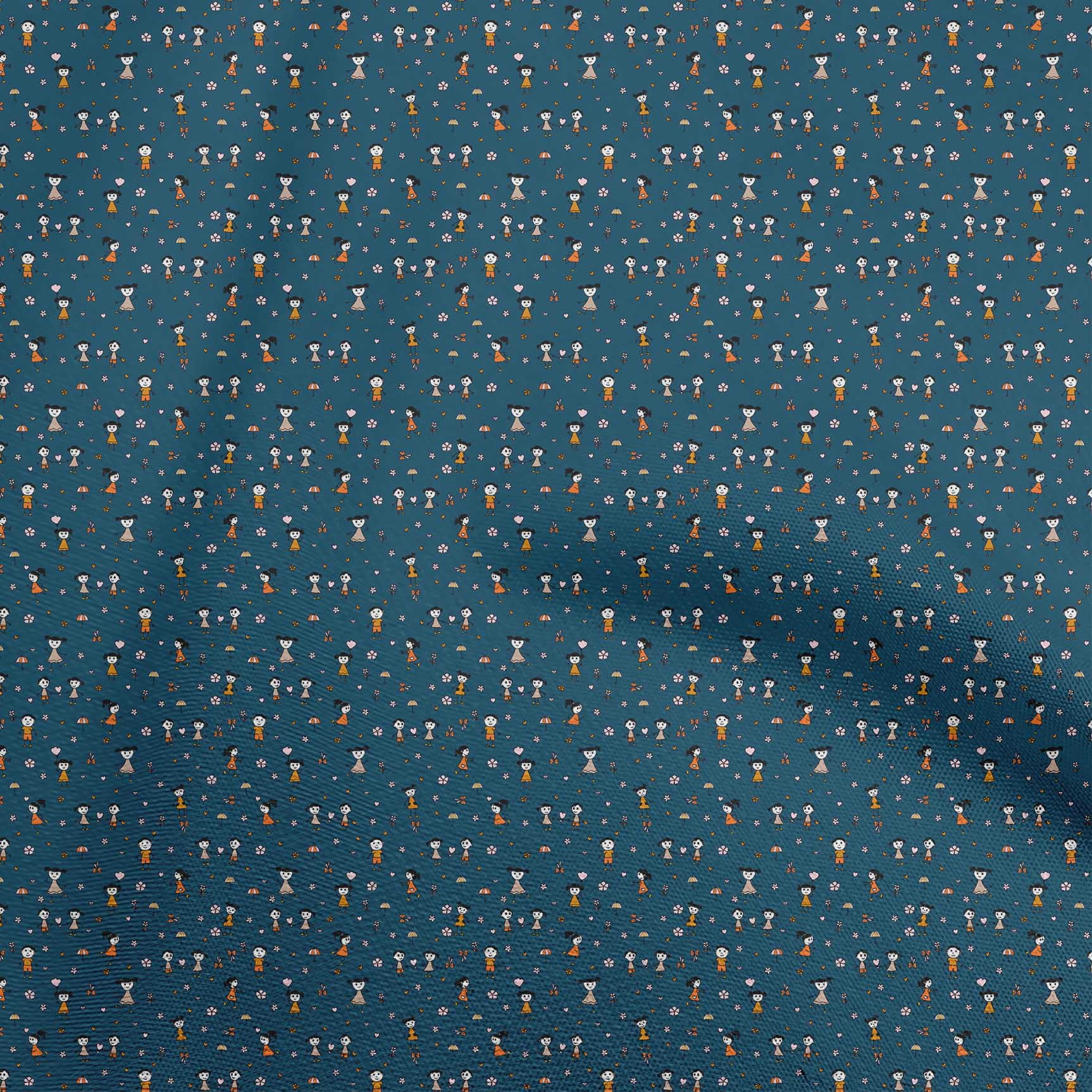 oneOone Rayon Teal Blue Fabric Random Sewing Material Print Fabric By ...