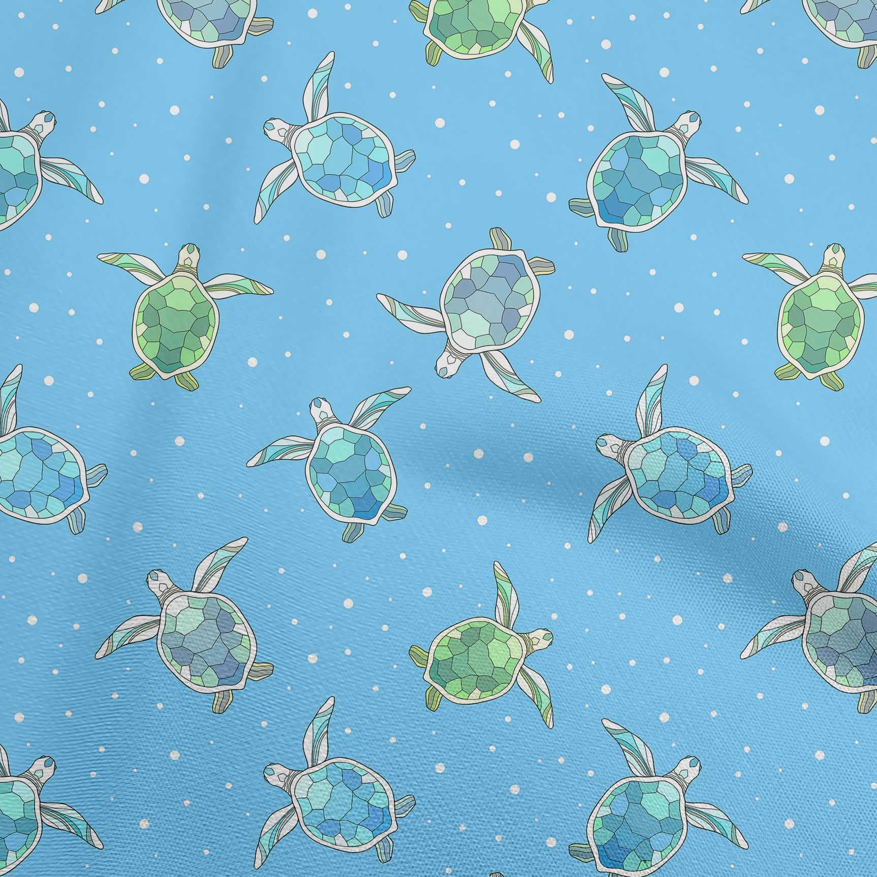 oneOone Rayon Turquoise Blue Fabric Ocean Turtles With Dot Fabric For ...