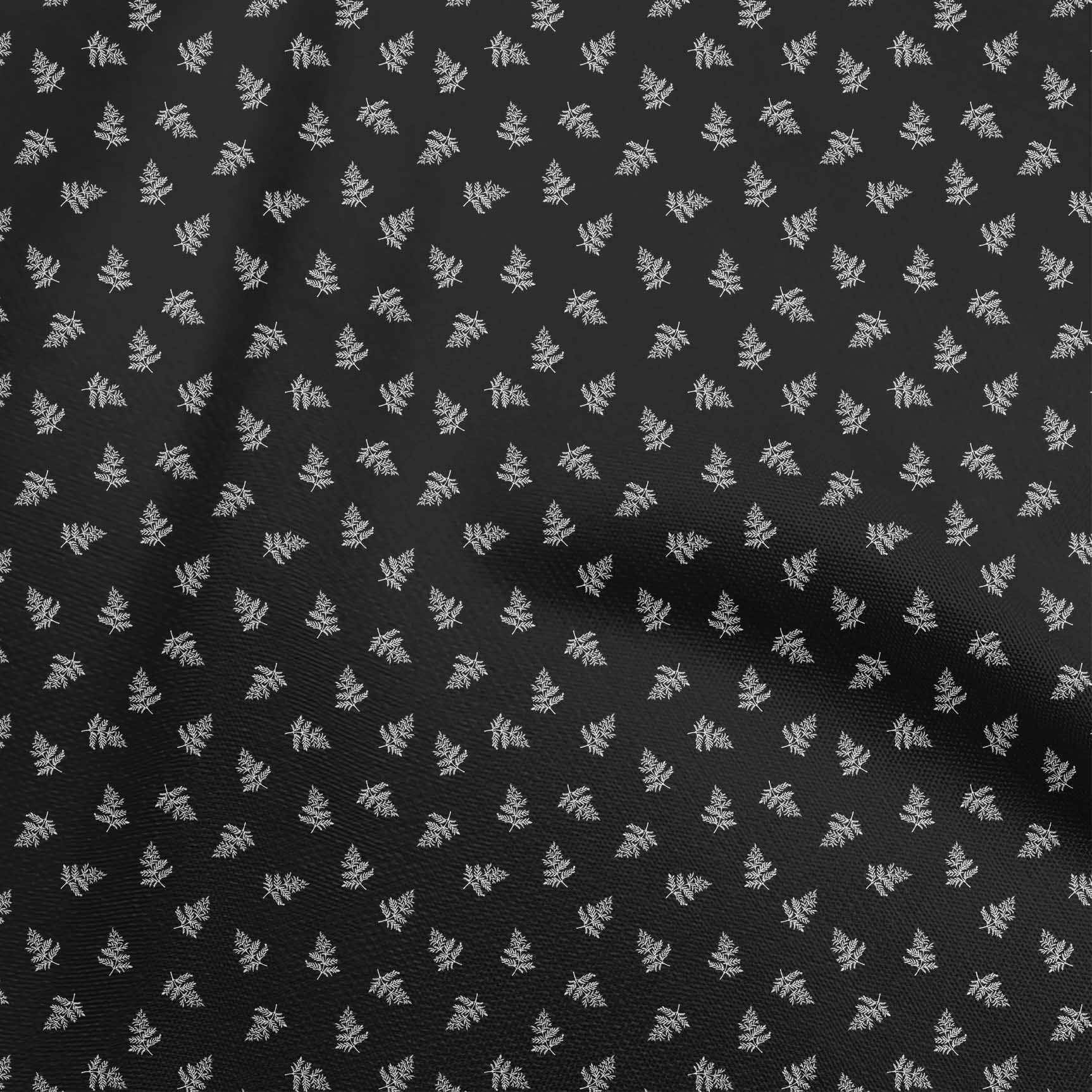 oneOone Silk Tabby Black Fabric Fern Leaves Dress Material Fabric Print ...