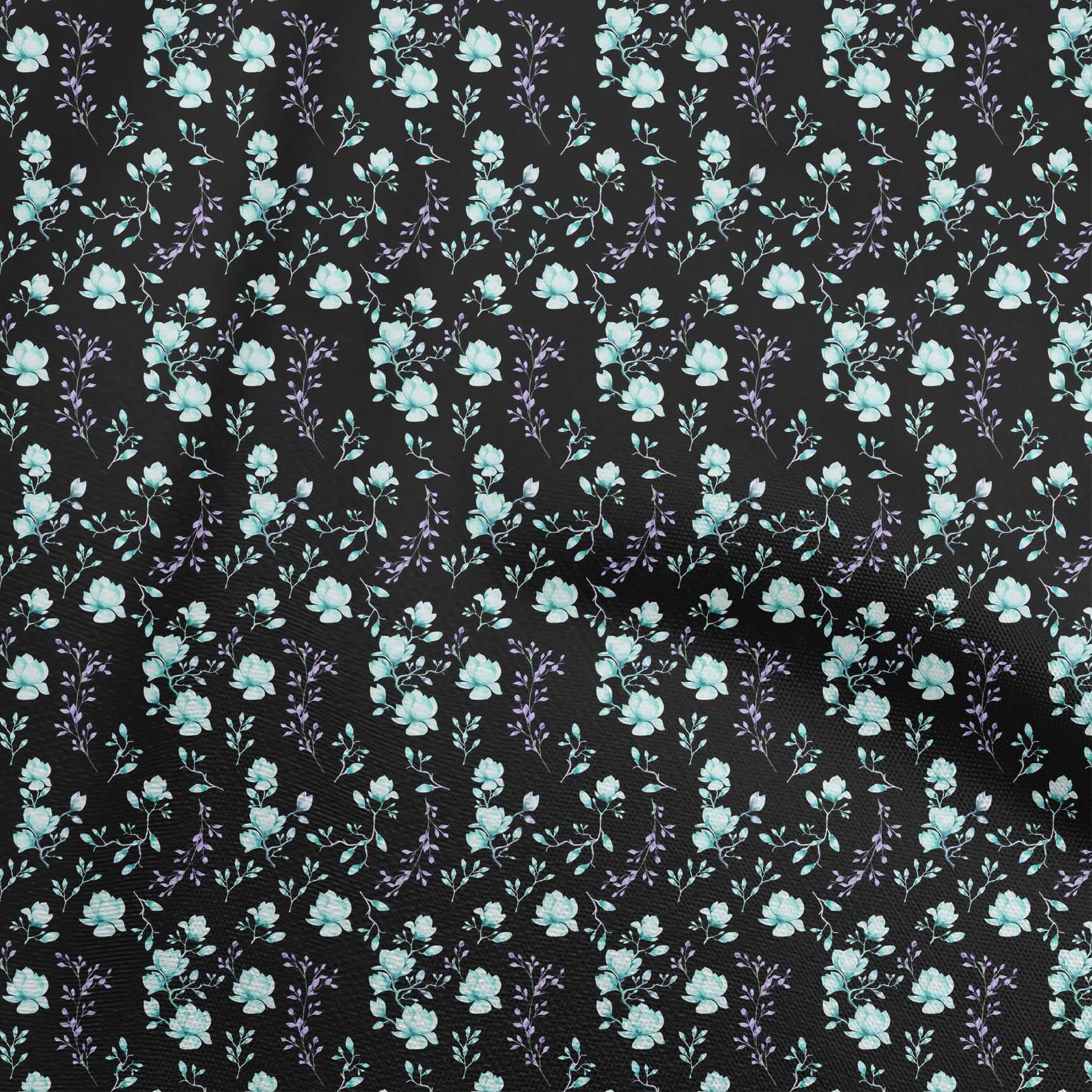 oneOone Silk Tabby Black Fabric Watercolor Floral Dress Material Fabric ...