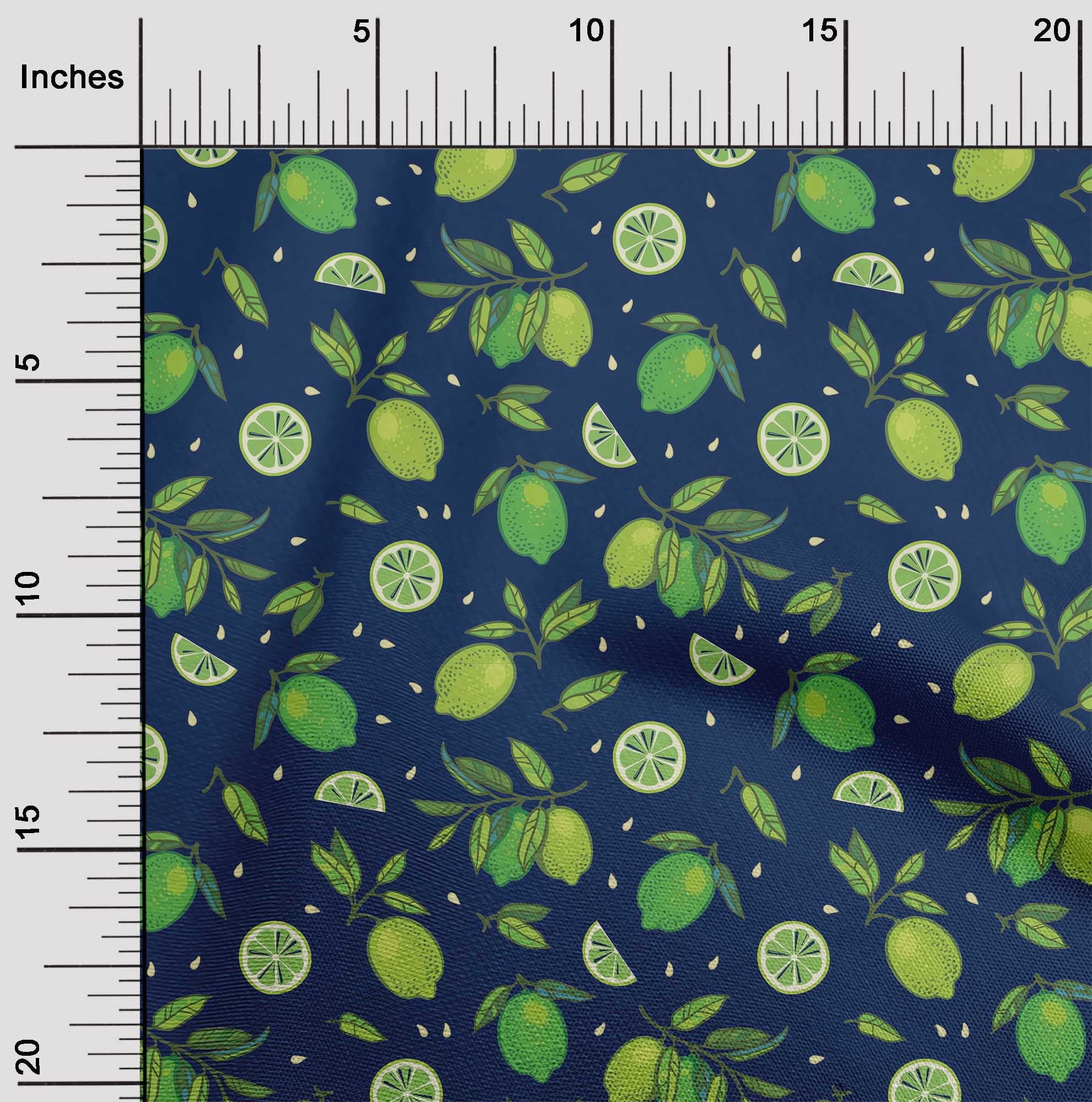 oneOone Silk Tabby Blue Fabric Lemon Vegetable Sewing Material Print ...