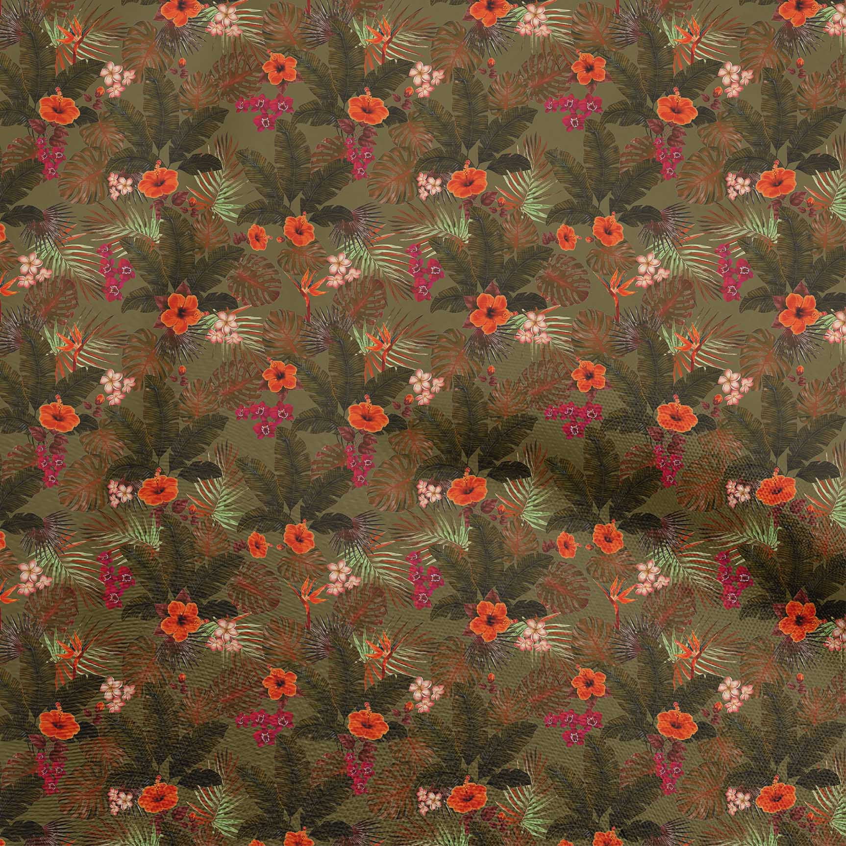 oneOone Silk Tabby Dark Olive Green Fabric Florals Sewing Material ...