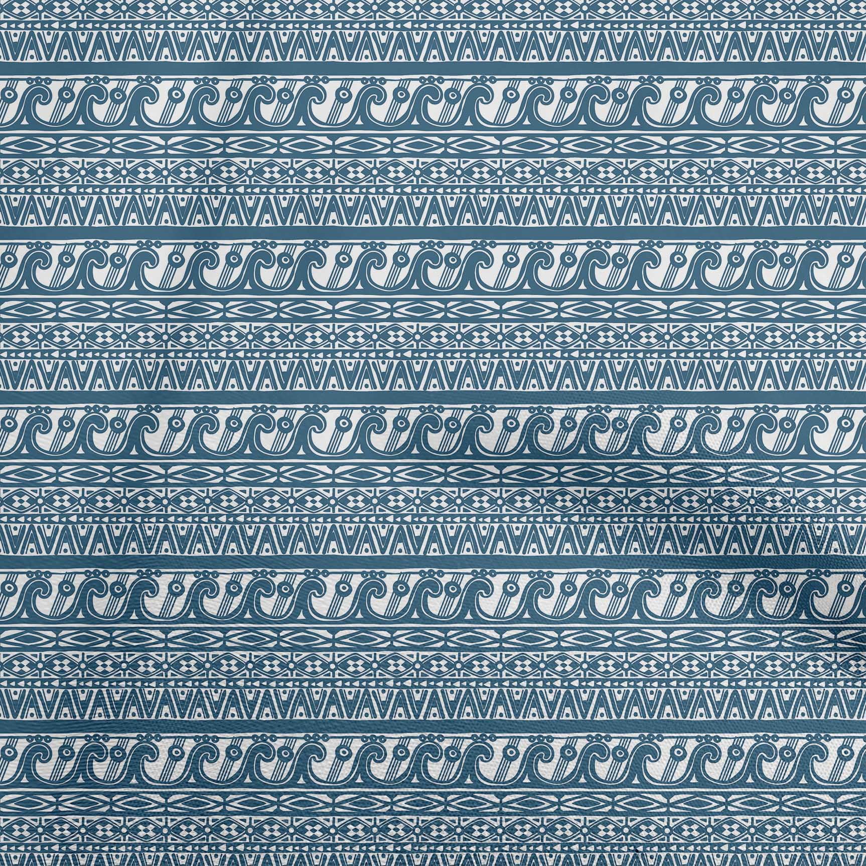 oneOone Silk Tabby Dark Teal Blue Fabric Tribal Sewing Material Print ...