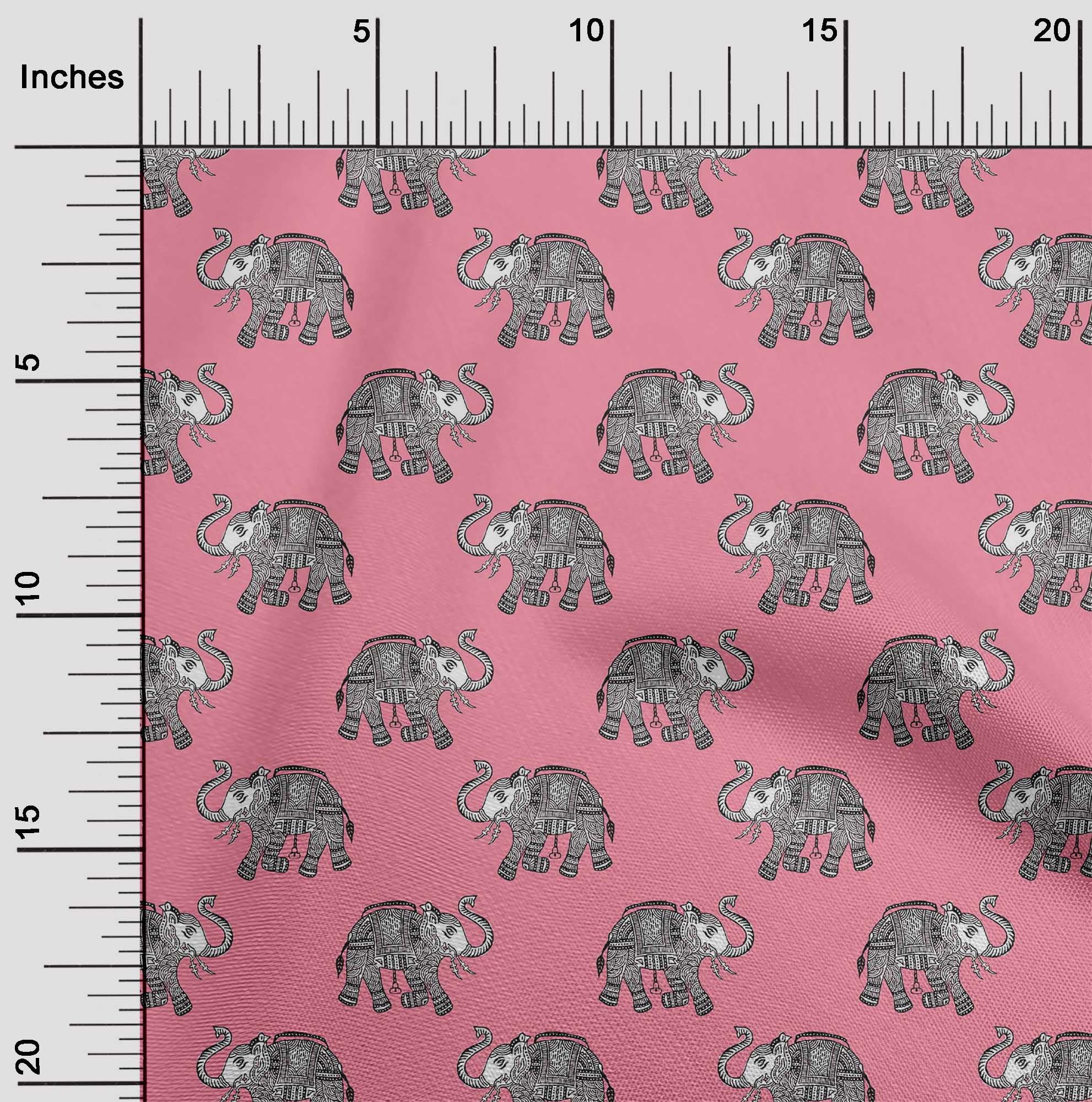 oneOone Silk Tabby Fabric Elephant Block Printed Fabric 1 Yard 42 Inch ...