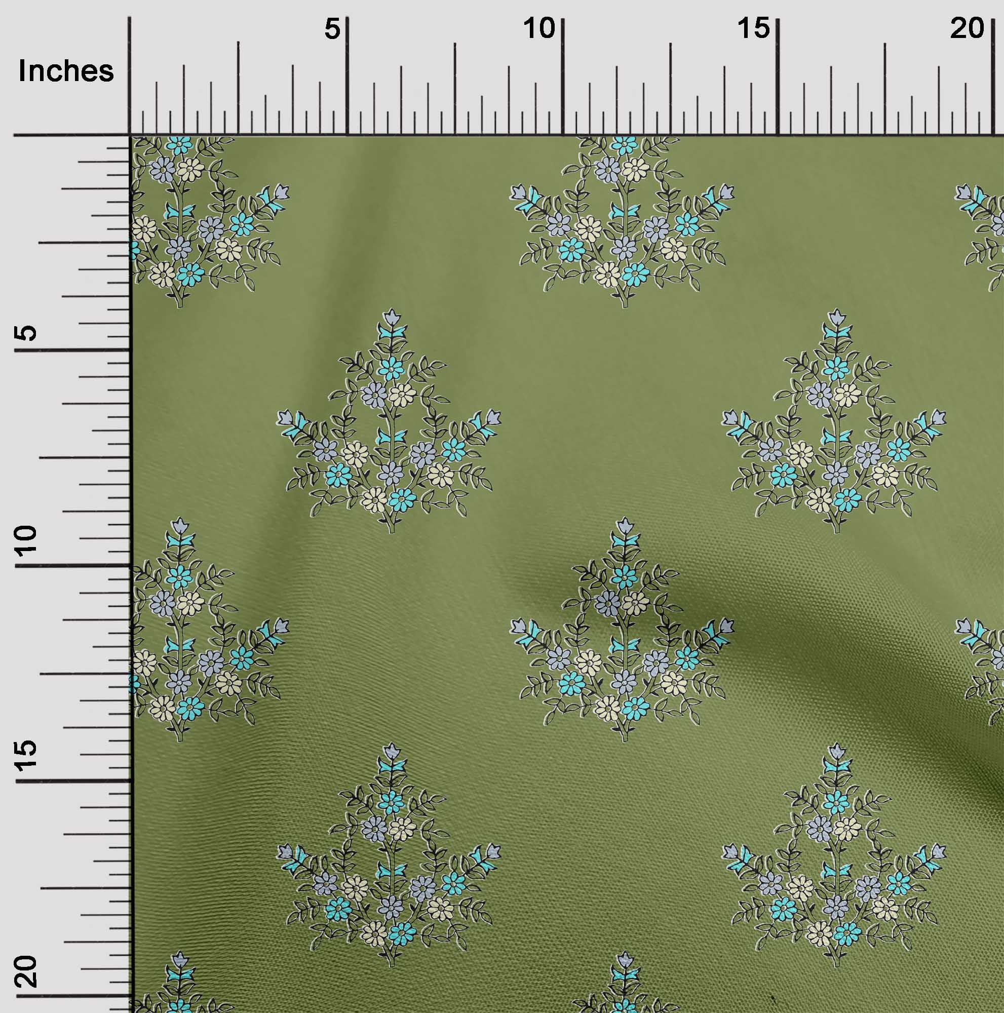 oneOone Silk Tabby Fabric Leaves & Floral Block Printed Fabric 1 Yard ...