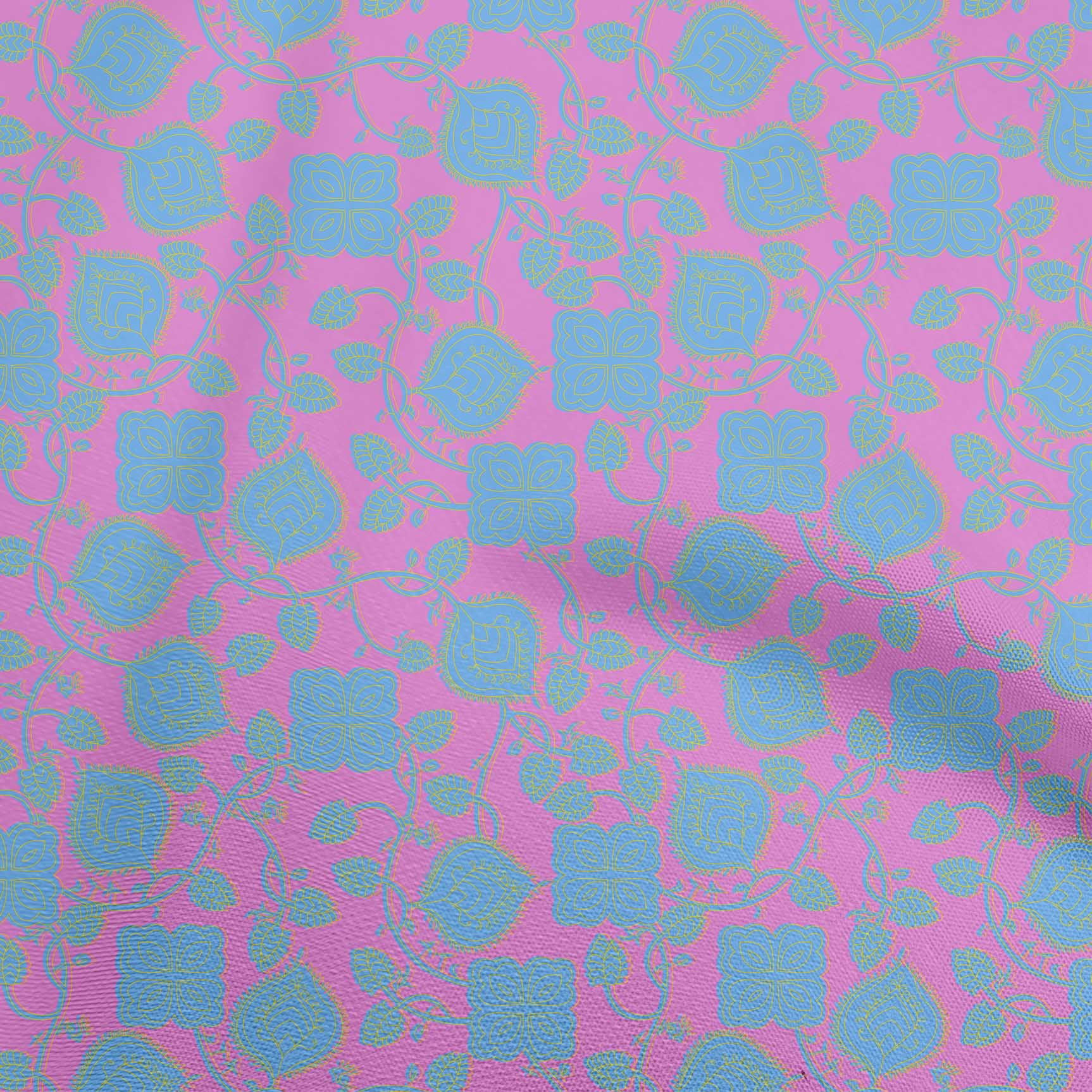 oneOone Silk Tabby Fuschia Pink Fabric Floral Sewing Material Print ...