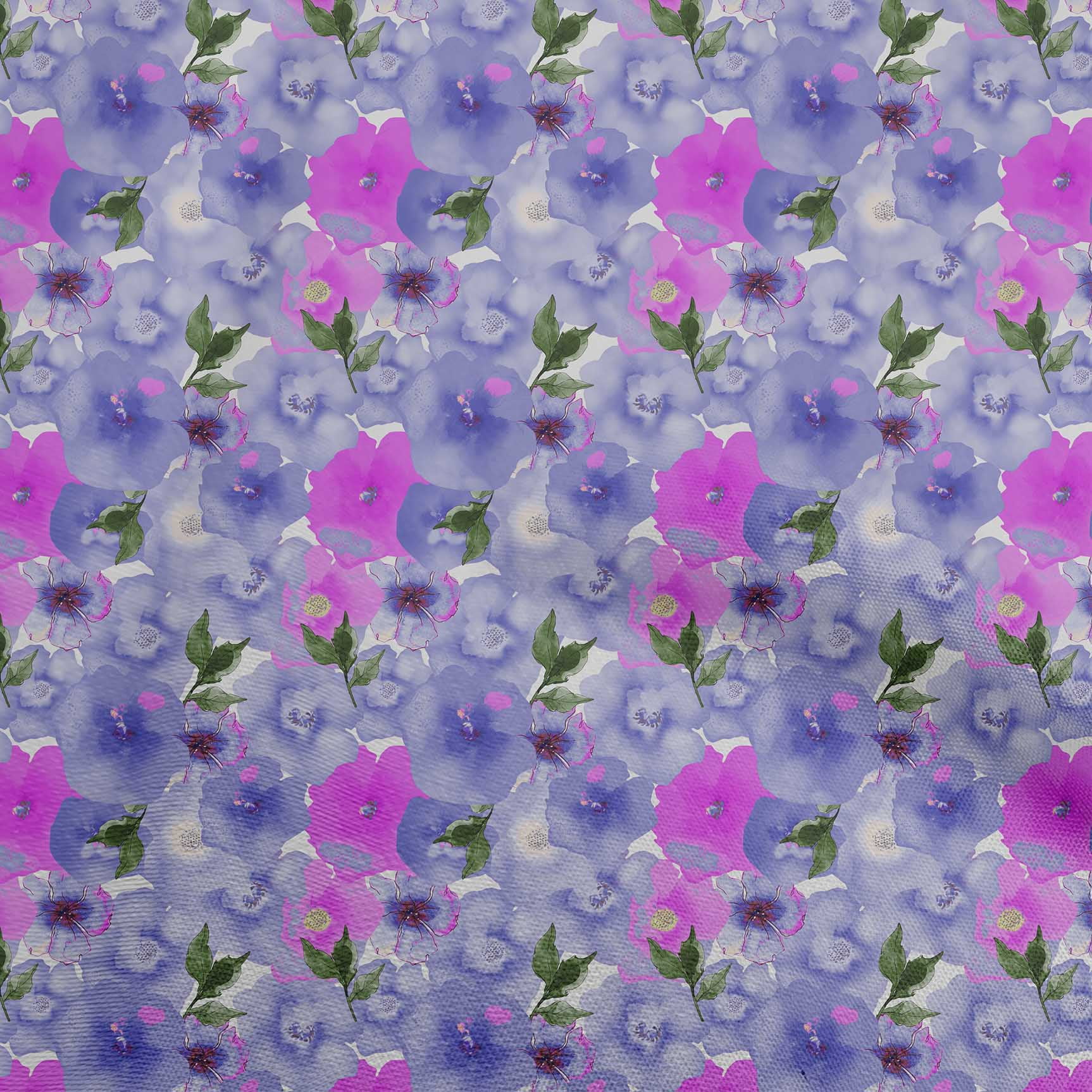 oneOone Silk Tabby Medium Blue Fabric Watercolor Floral Dress Material Fabric Print Fabric By ...