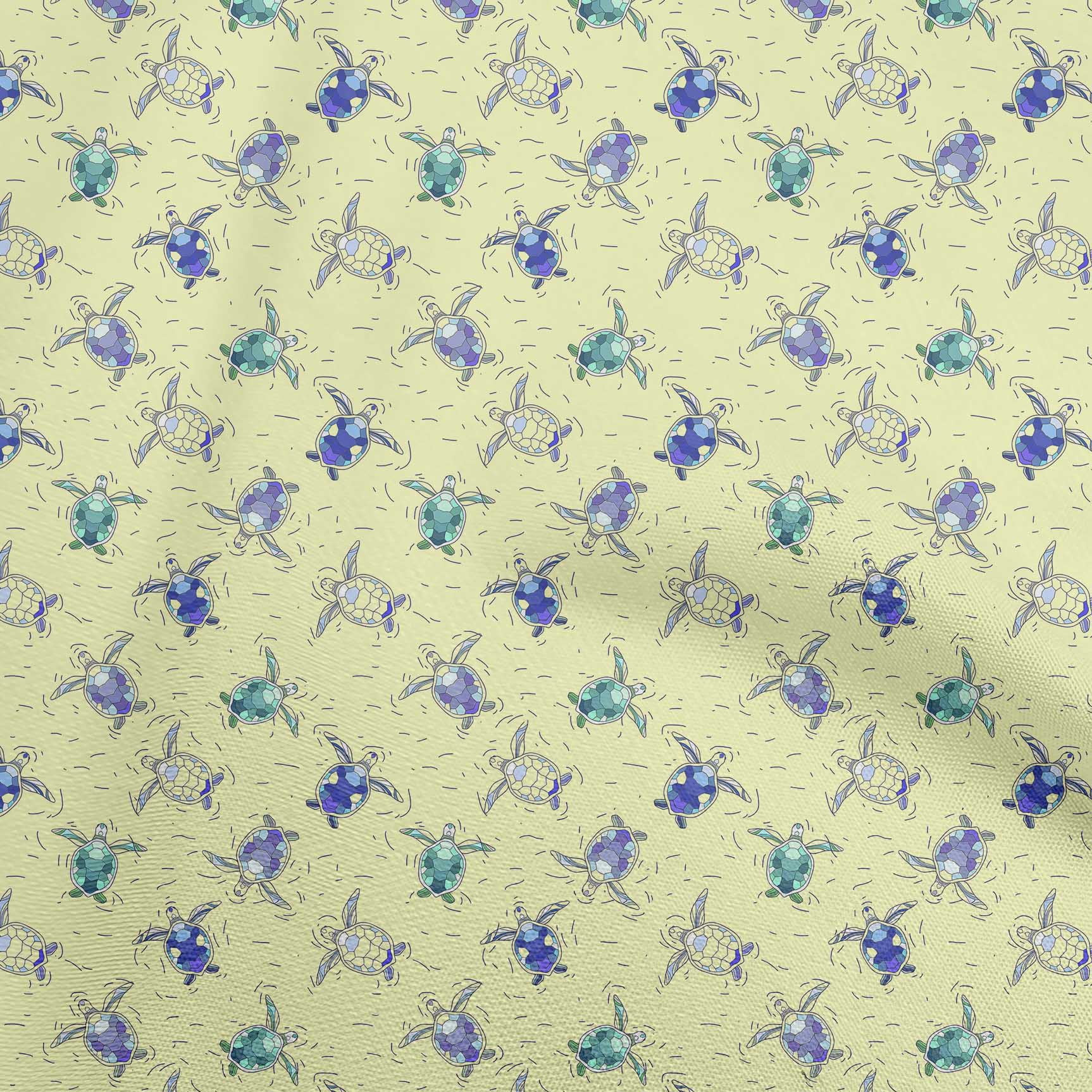 oneOone Silk Tabby Medium Yellow Fabric Ocean Turtles Sewing Craft Projects Fabric Prints By ...